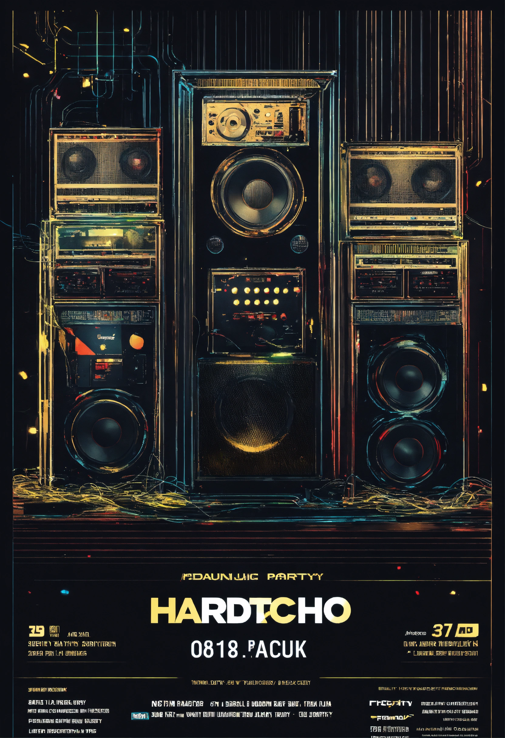Lexica - Hardtechno party poster with 3 flowing subwoofers and deep ...