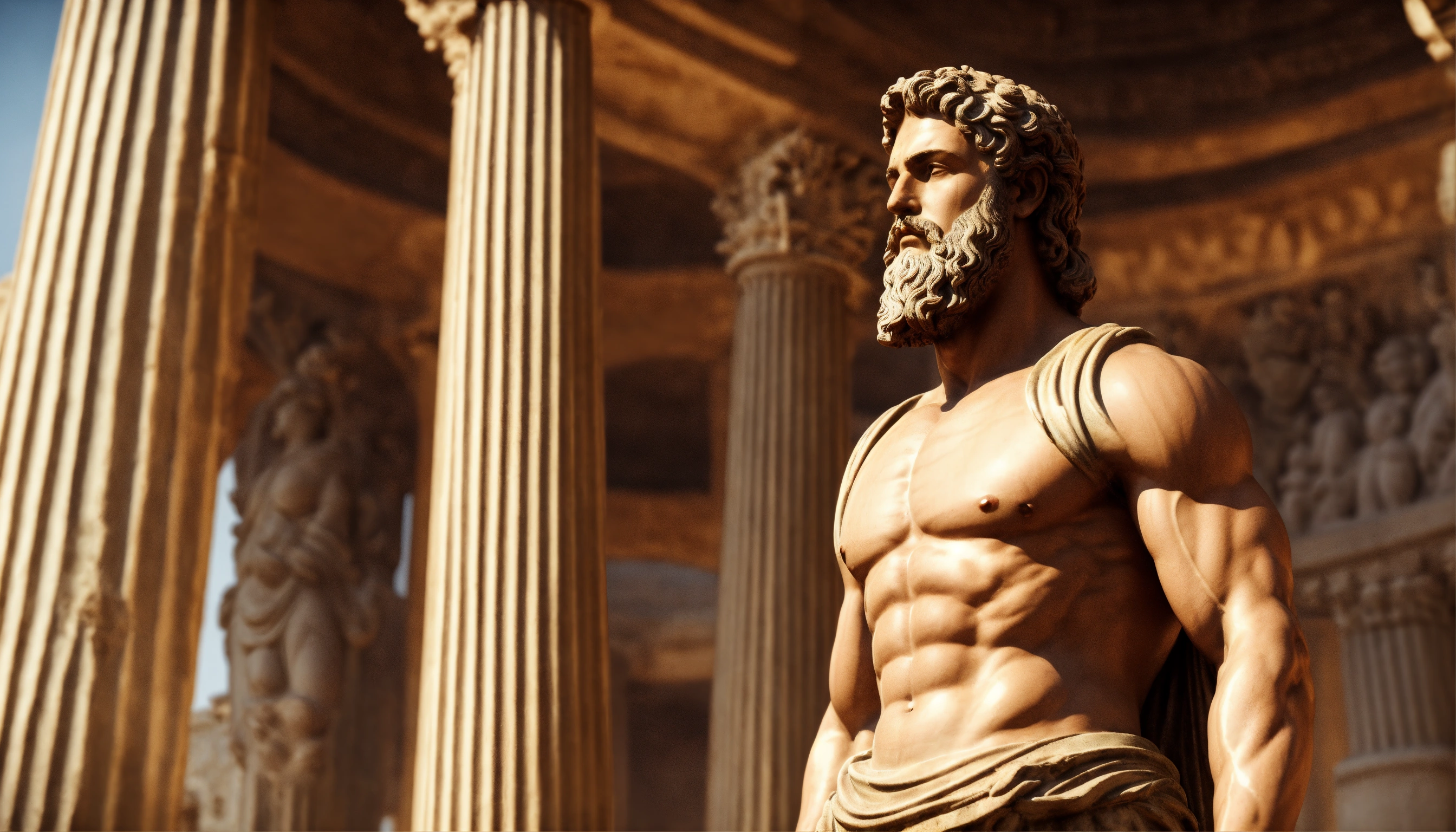 Lexica - Stoic statue, strong body, muscle, bearded, handsome man ...