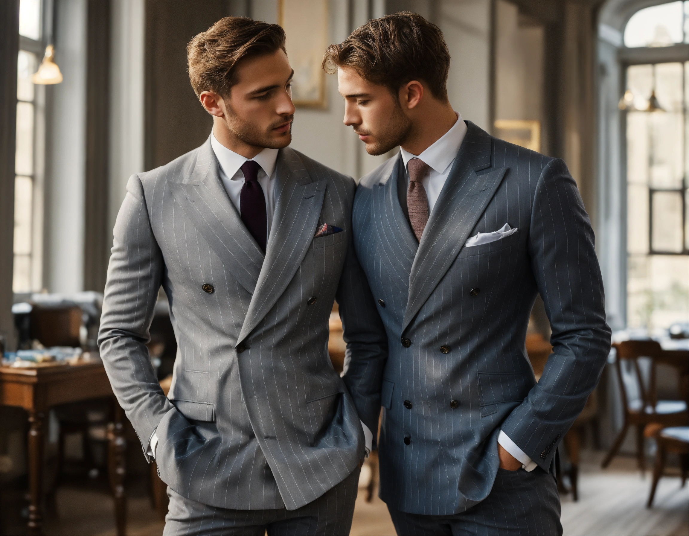 Lexica - Two young British businessmen in light grey pinstripe double ...