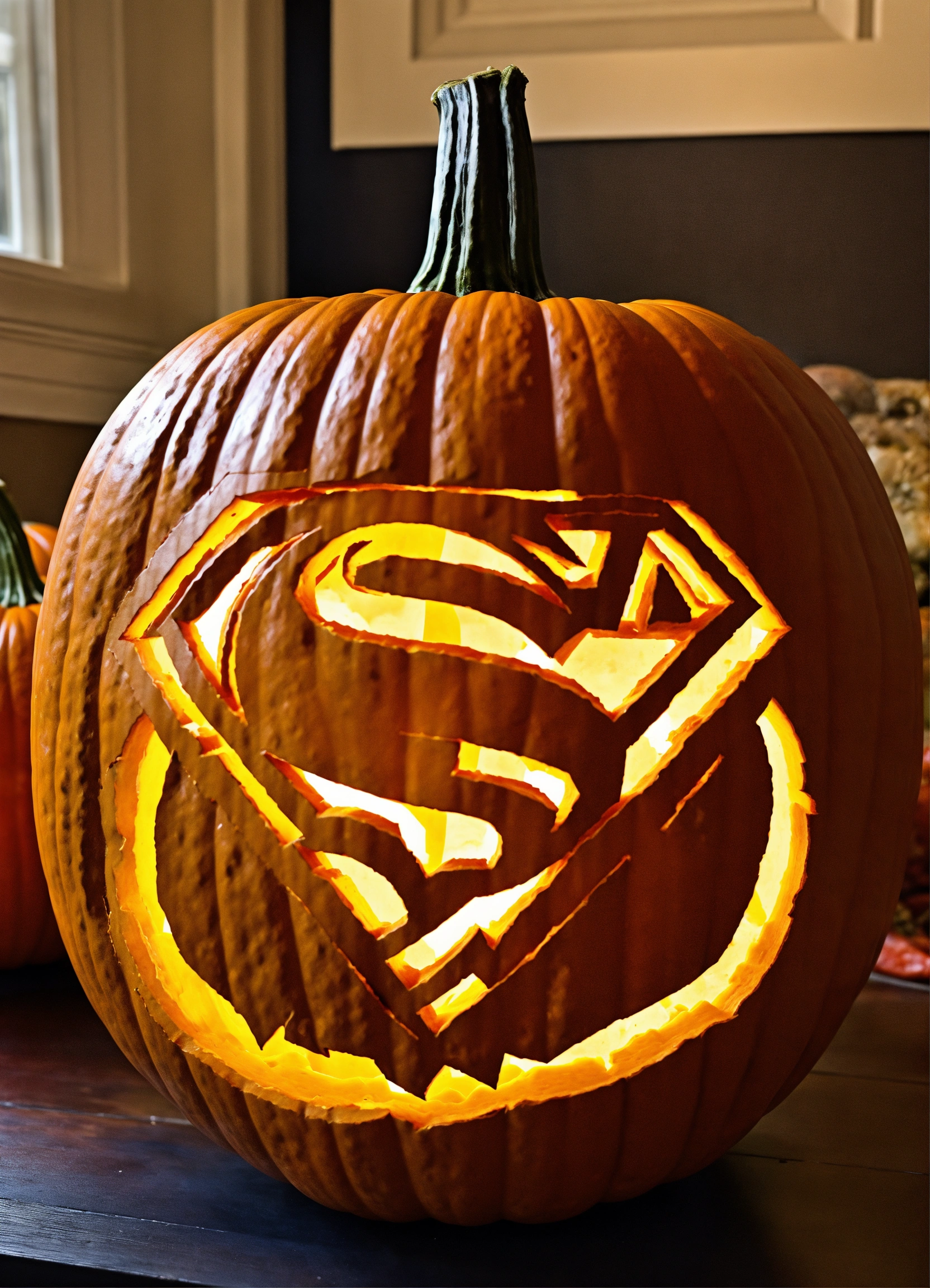 Lexica - Superman inspired realistic carved pumpkin