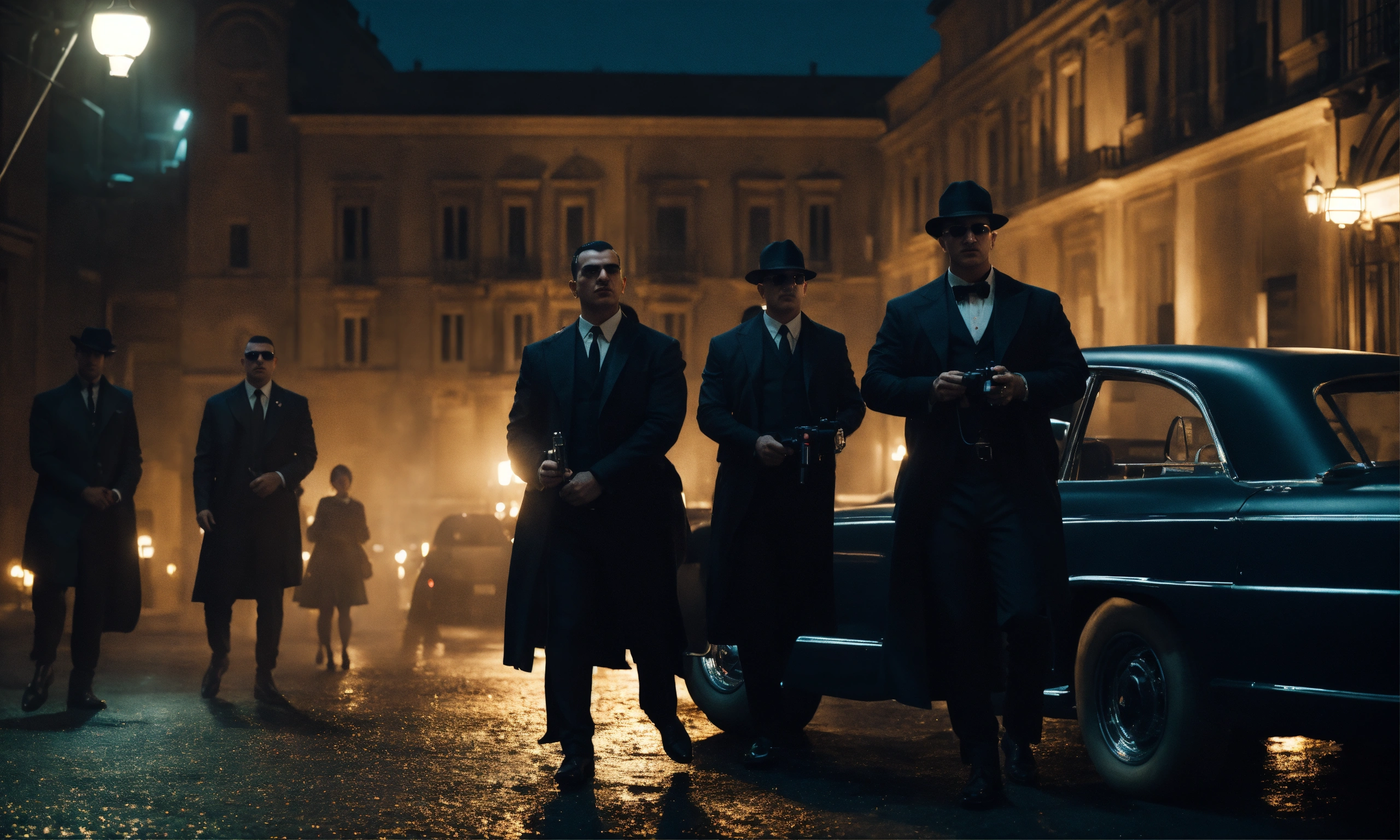 Lexica - Group of mafia male with riffles surrounded by girls, night ...