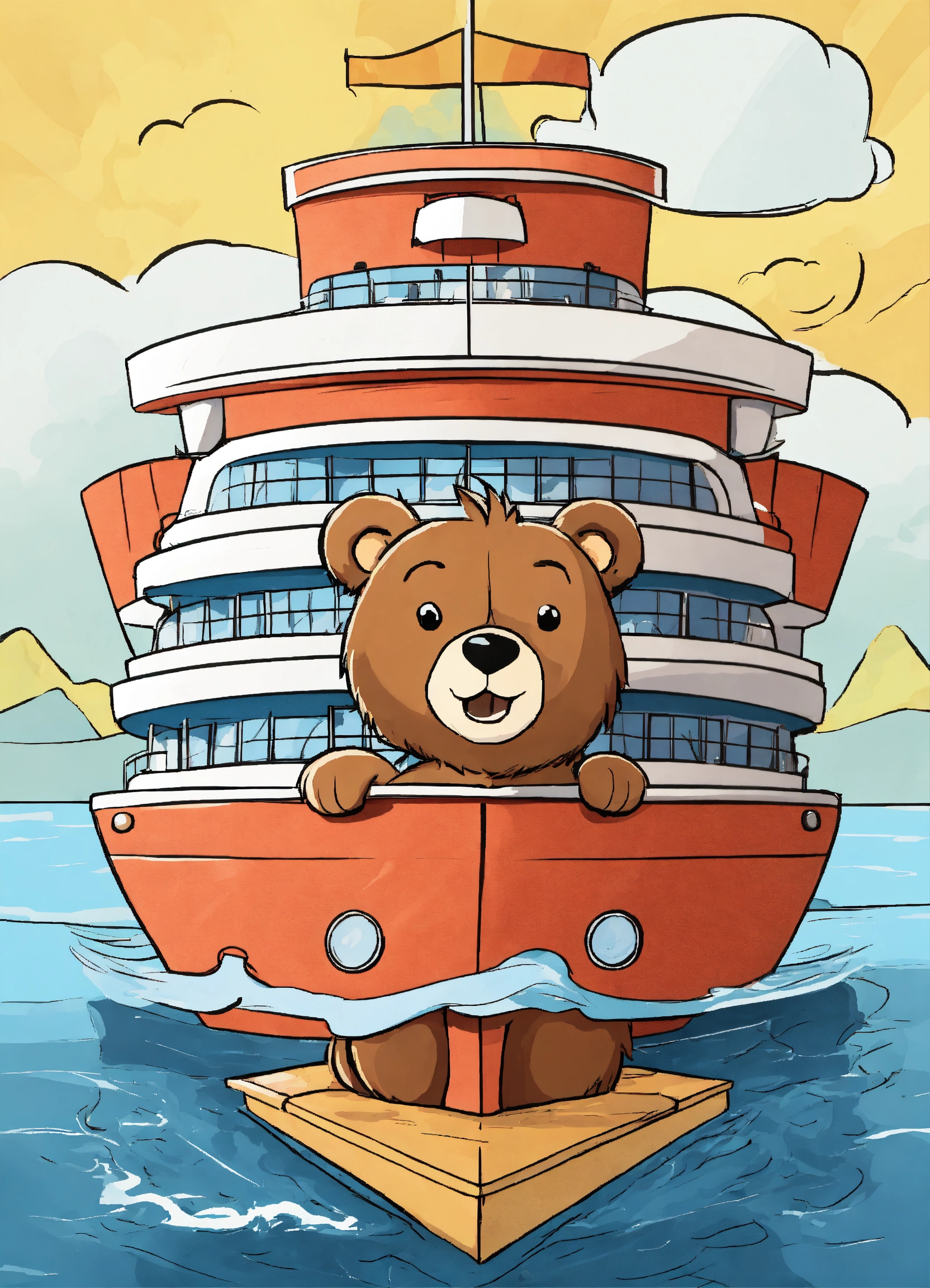 Lexica - Bear on a cruise ship, symbol, cartoon