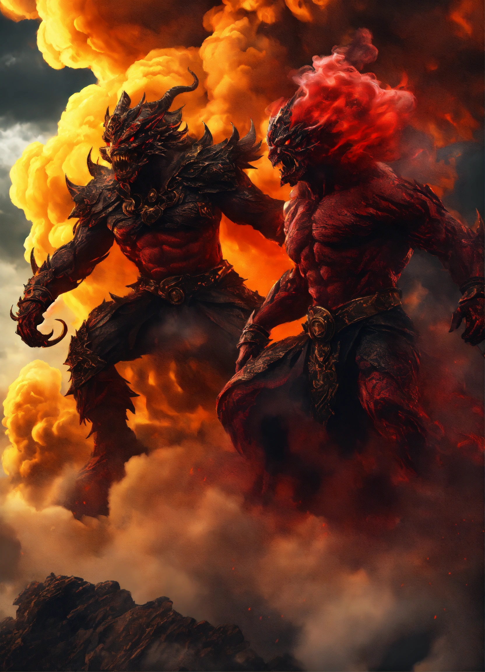 Lexica - Two smoke monsters, living black and red smoke representing ...