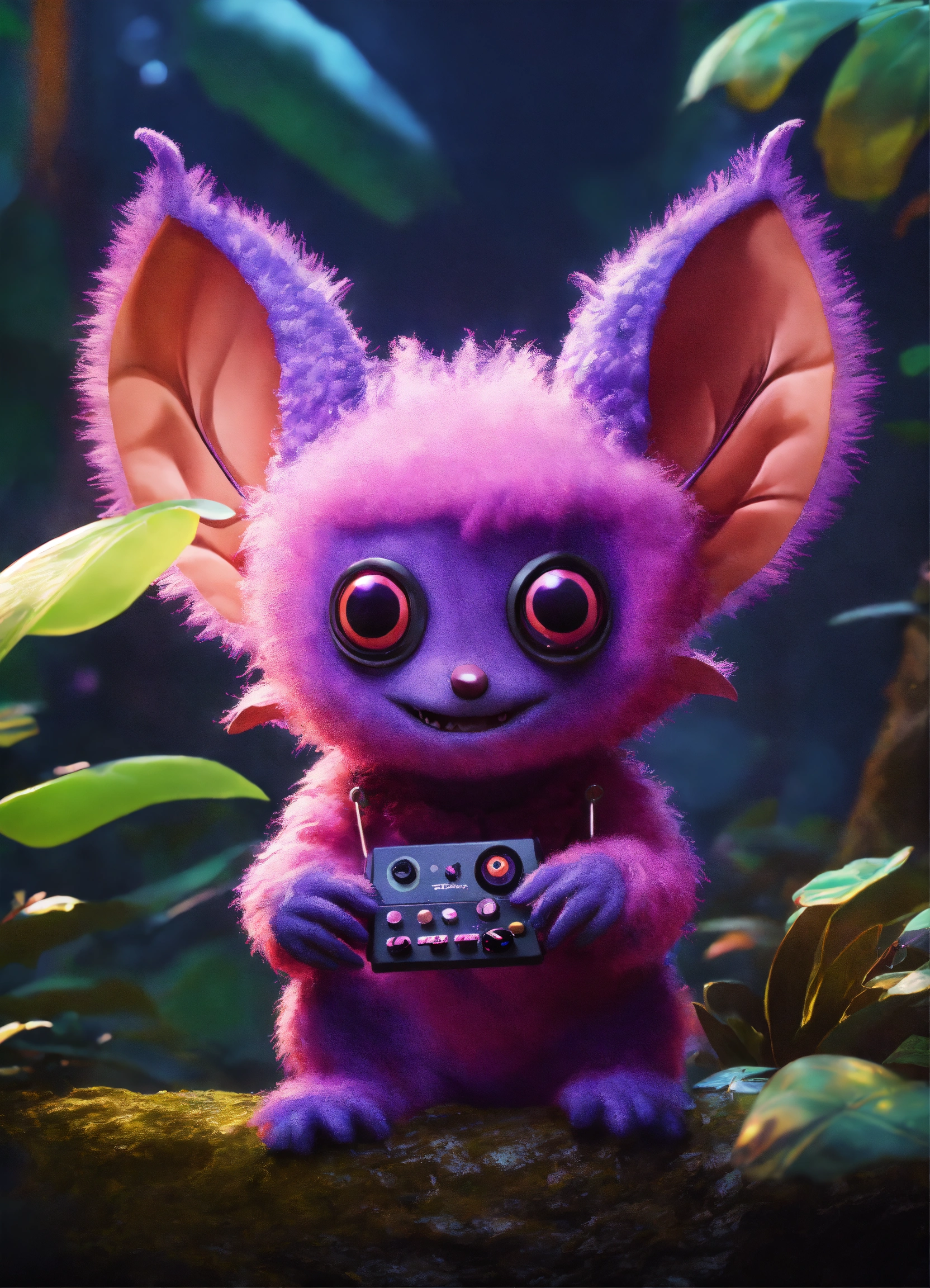 Lexica - Cute fuzzy pink and purple alien fruitbat character with bug ...