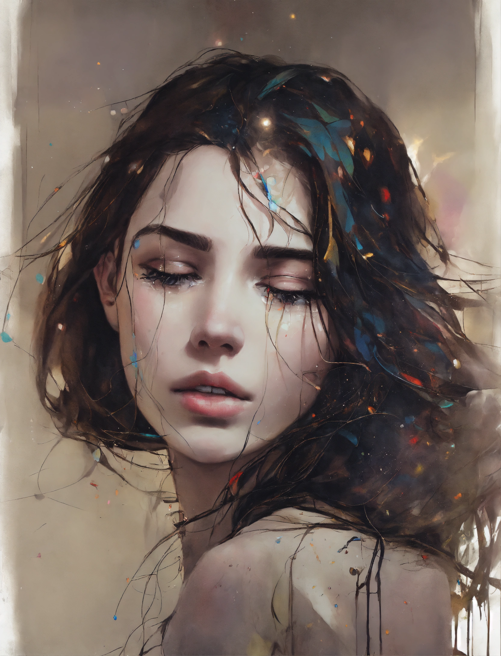 Lexica - Finding cosmic purpose of life, sad beautiful side face young ...