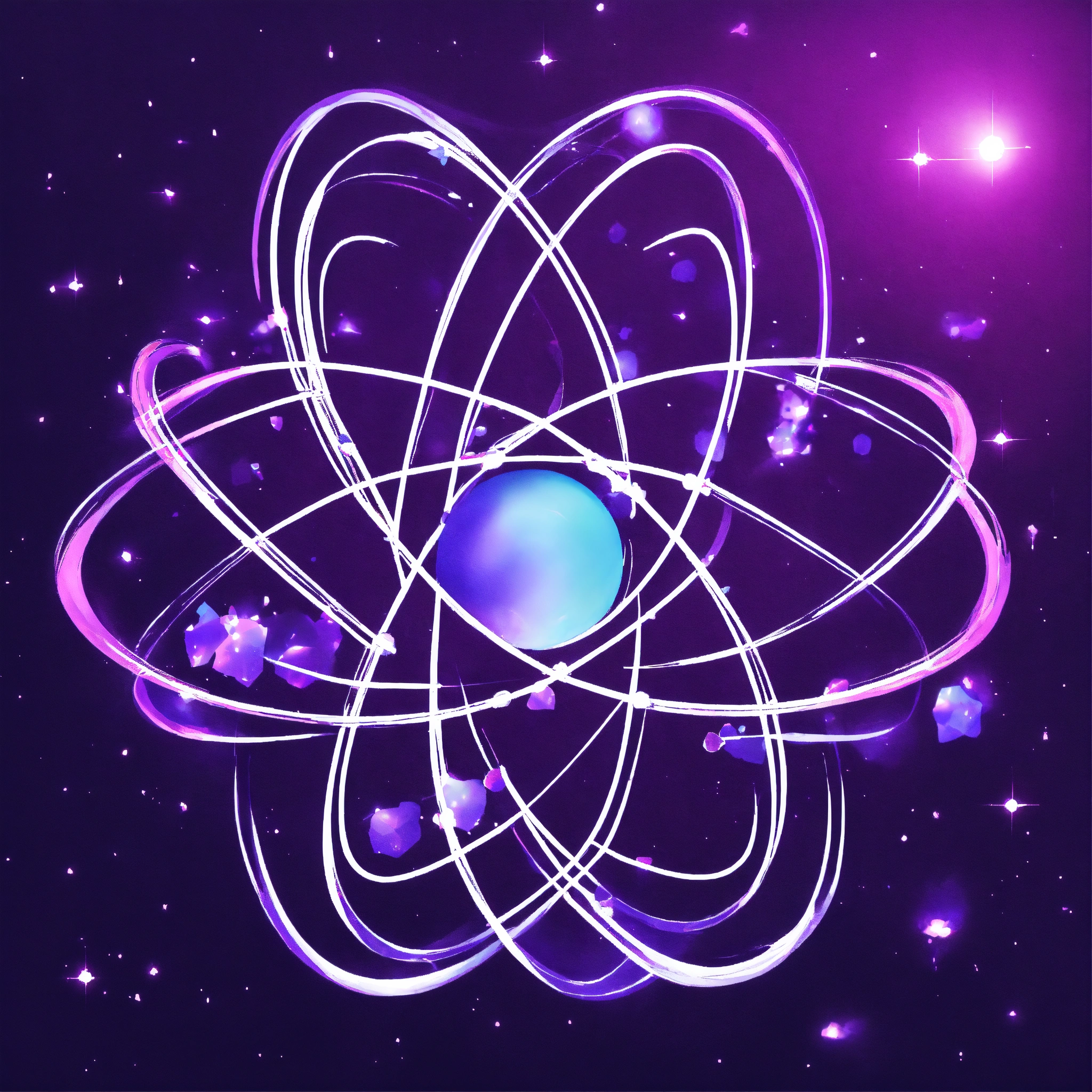 Lexica - Please create an image with purple background and atom and ...