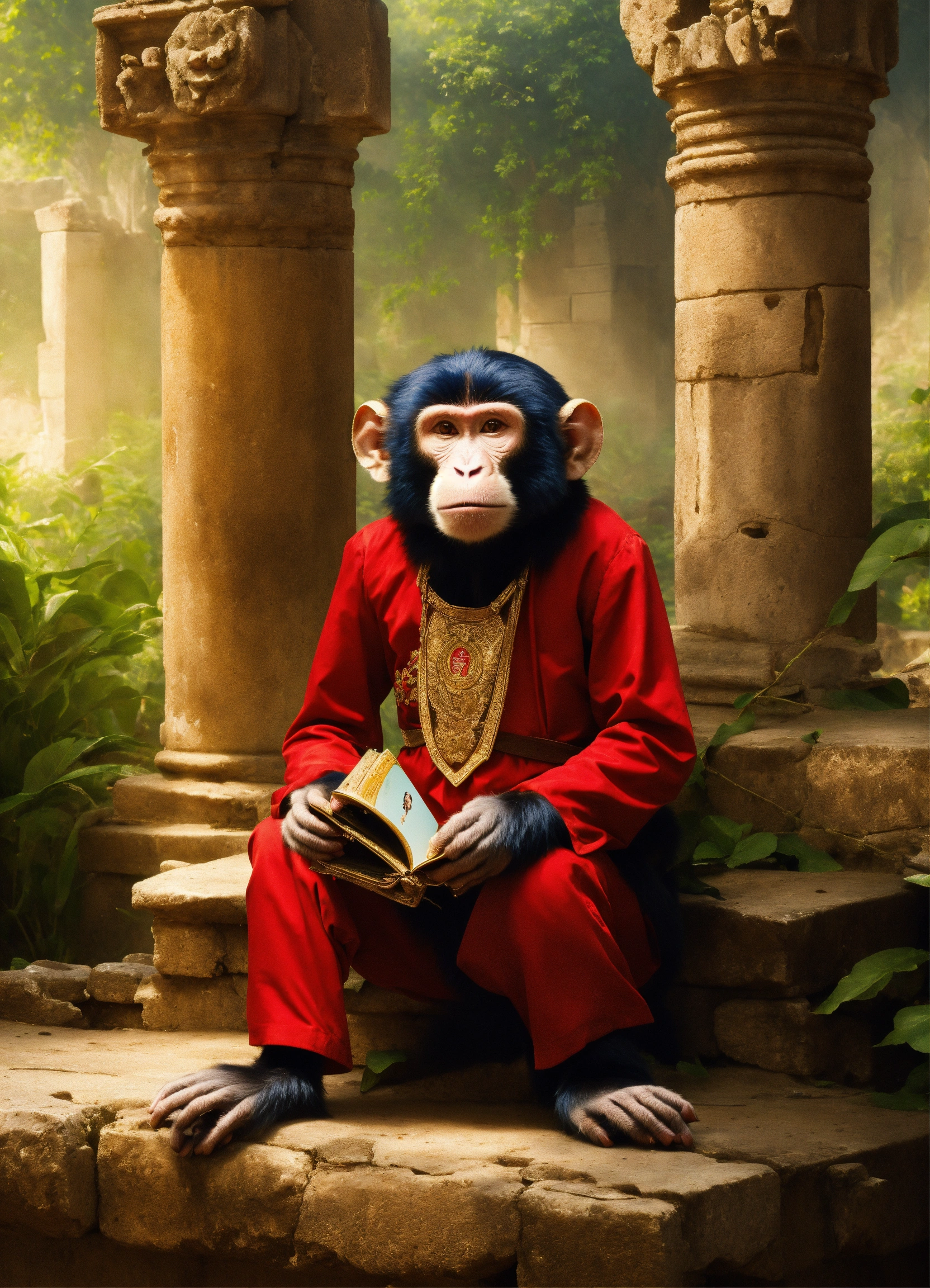 Lexica - Simon the mischievous Monkey in human clothes giving advice at ...