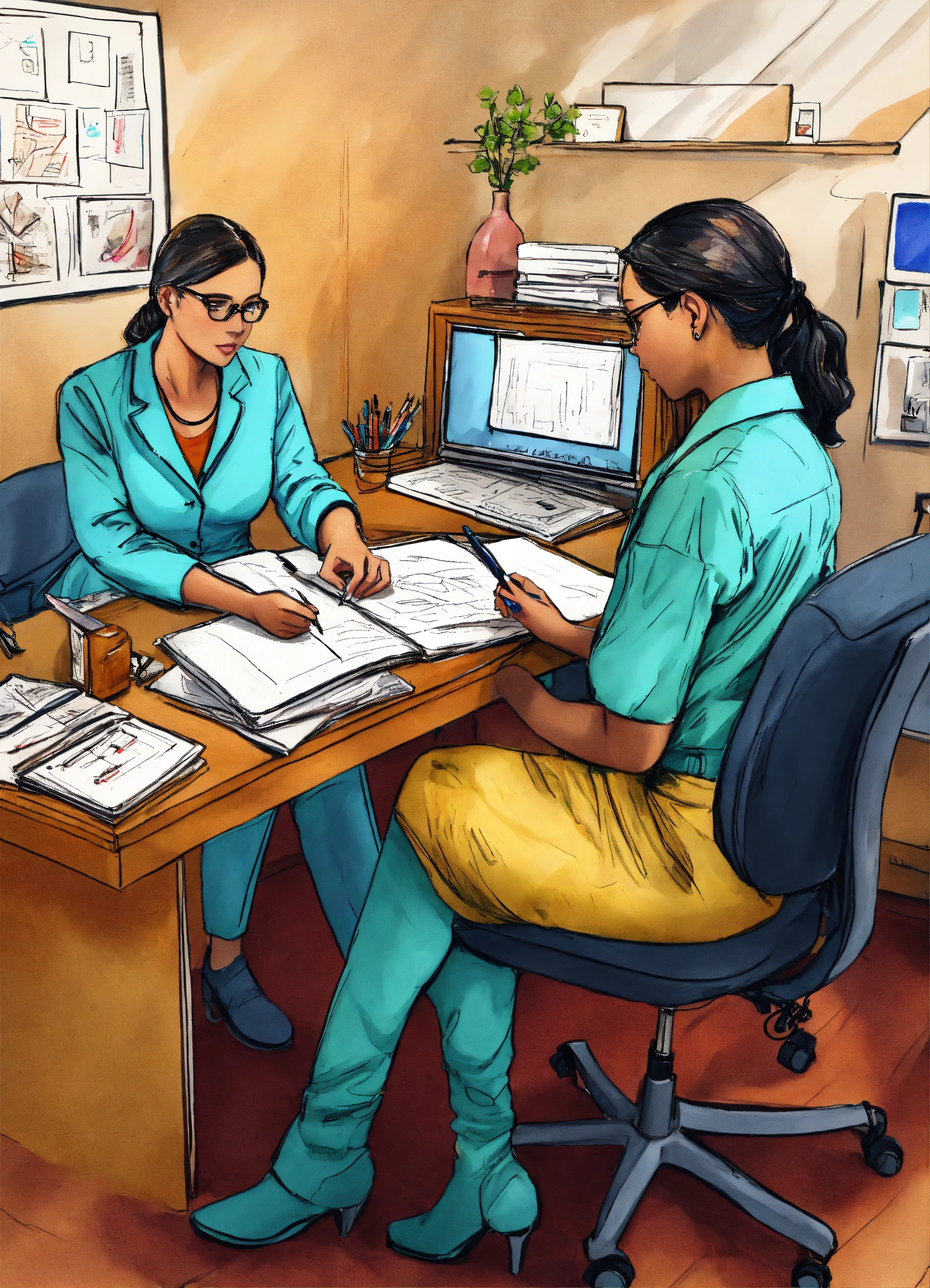Lexica - A hand drawn painting of a psychiatrist conducting her session ...