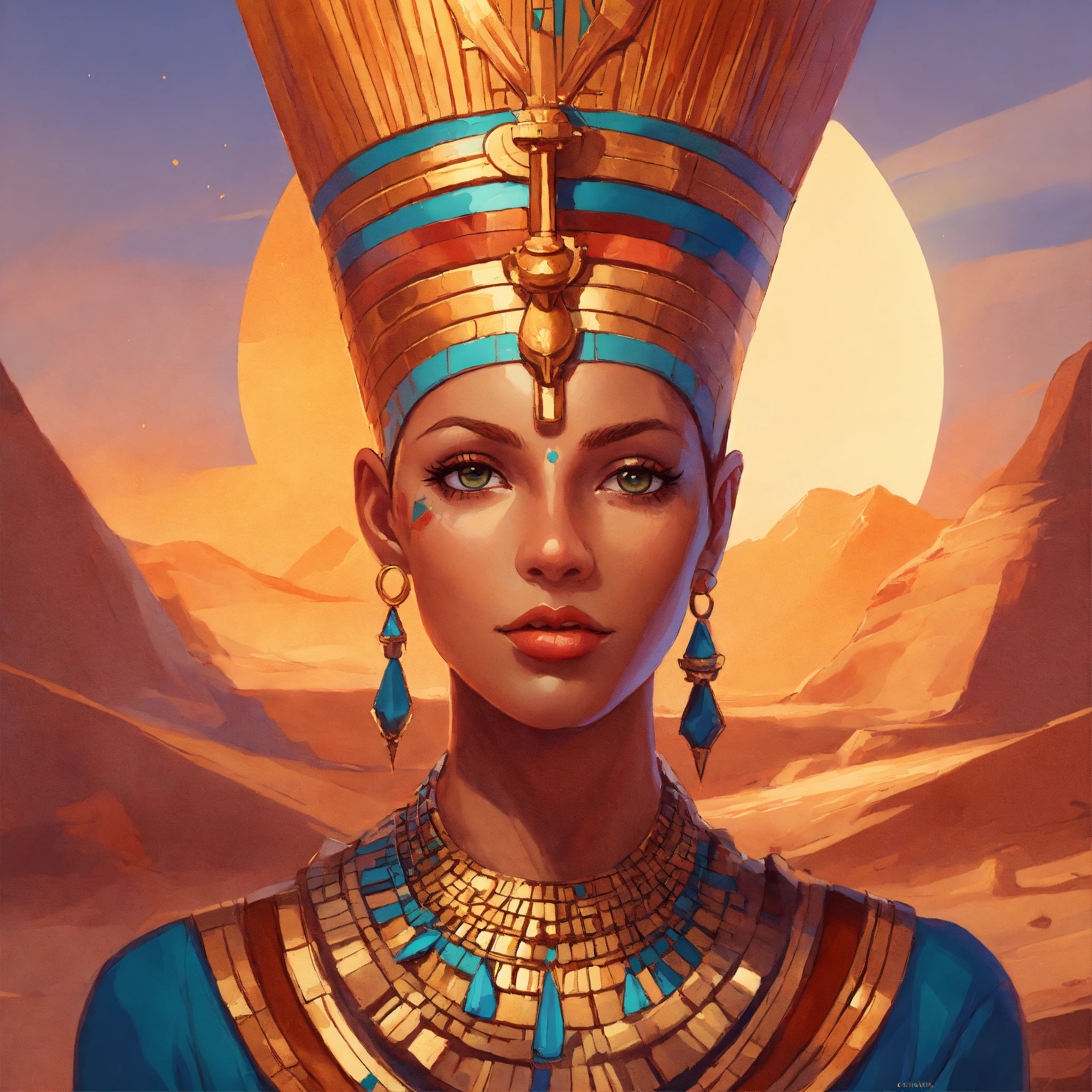 Lexica - Pharaon HATSHEPSUT, cartoon oil paint, 2D illustration style, sharp focus, bright color ...