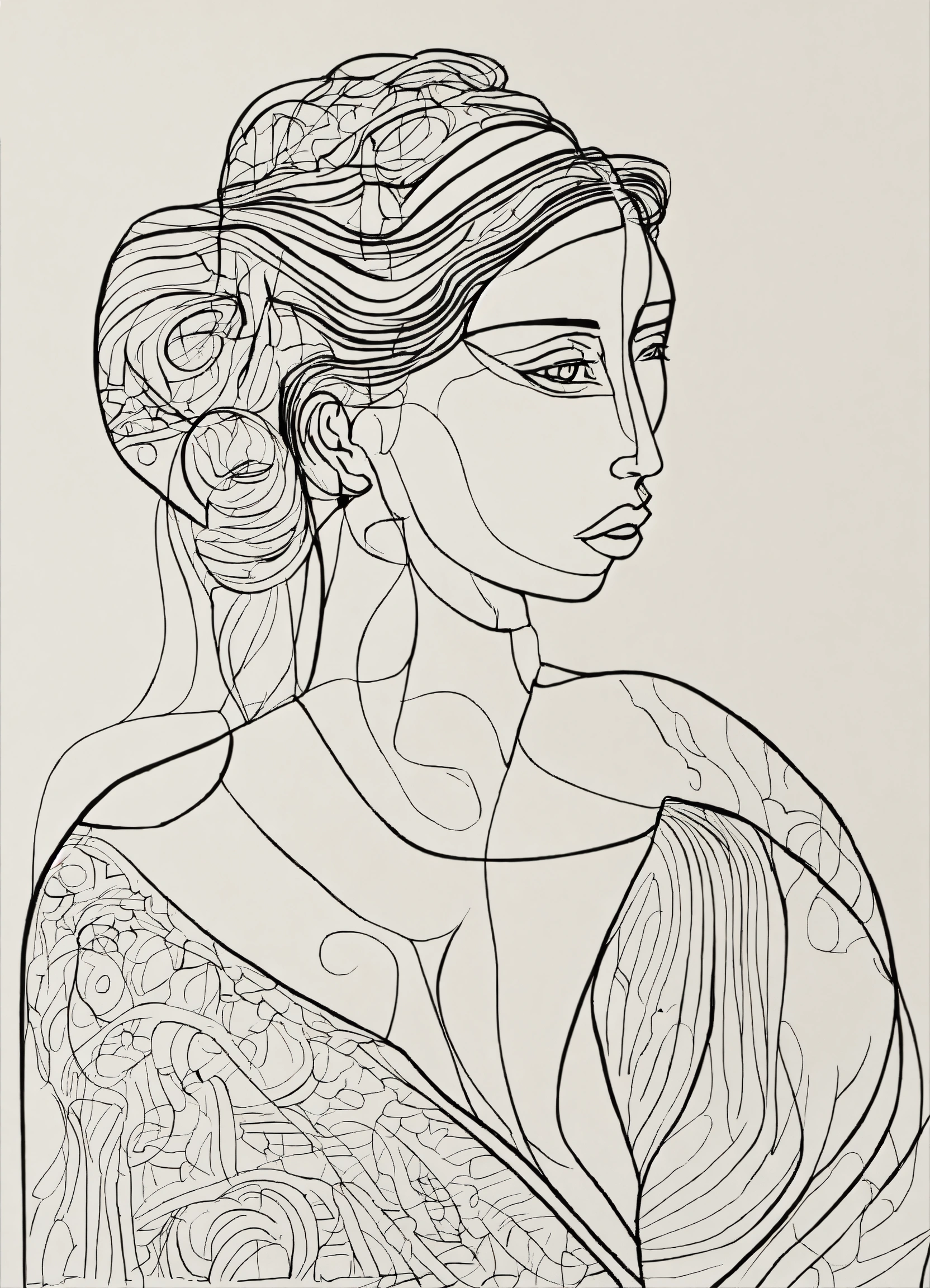 Lexica - Goddes, one line, black and white, minimalistic, picasso art