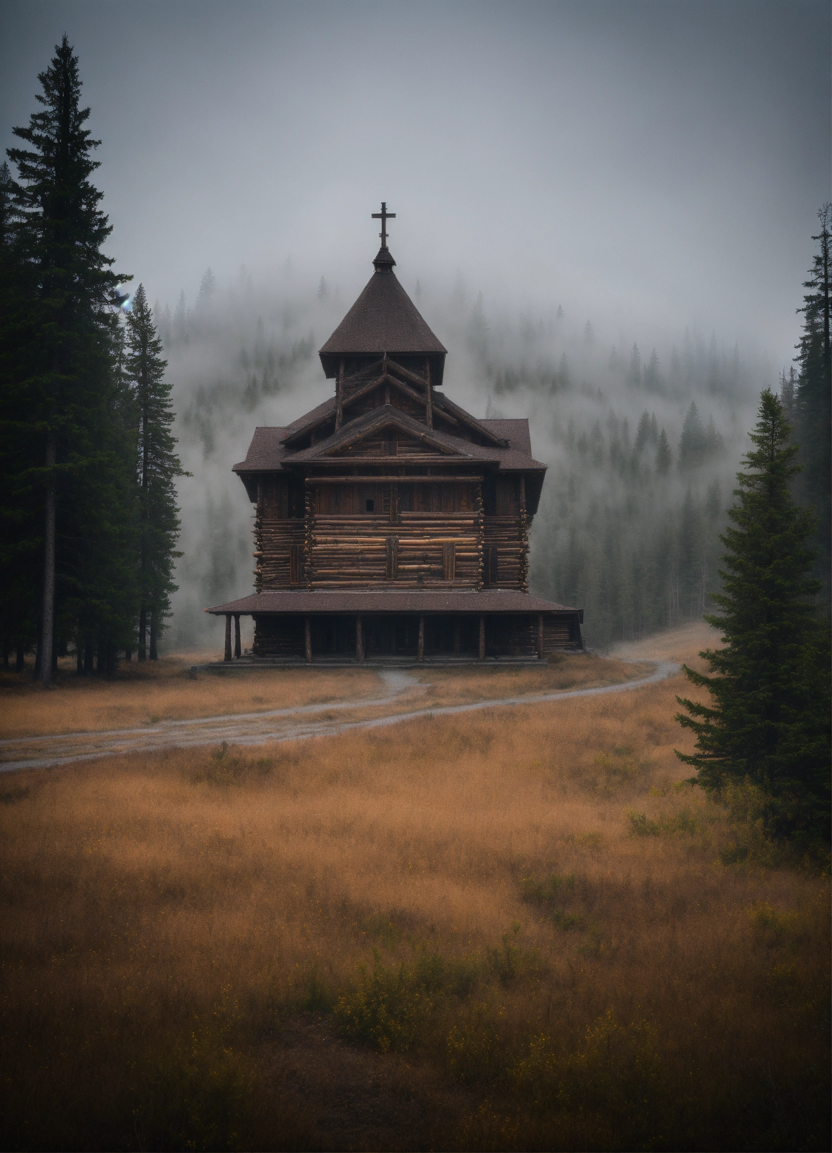 Lexica - An award winning photograph of a creepy log-constructed ...