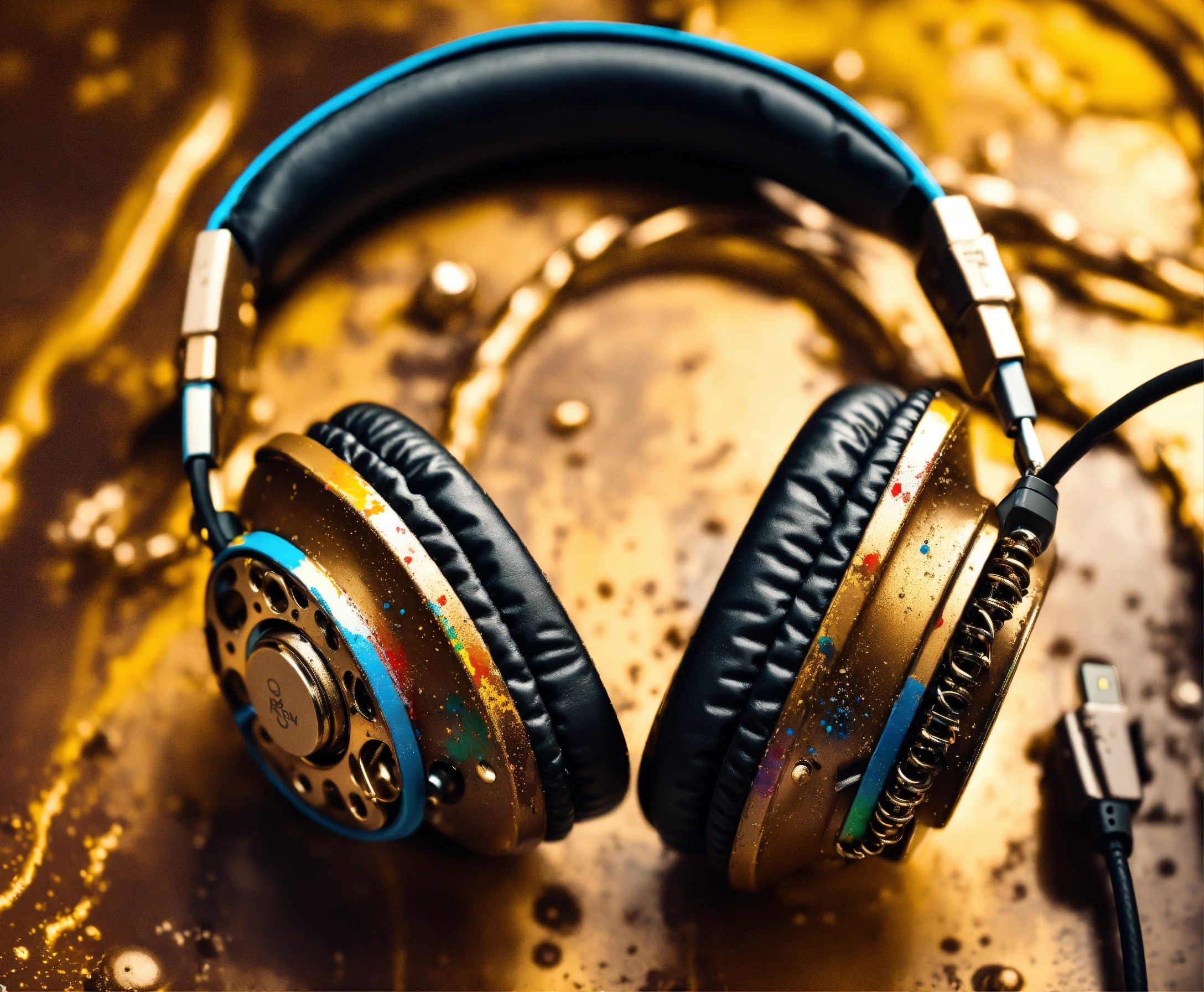 Lexica - Cyber steampunk gear theme Drip paint headset. USB-c cables ...