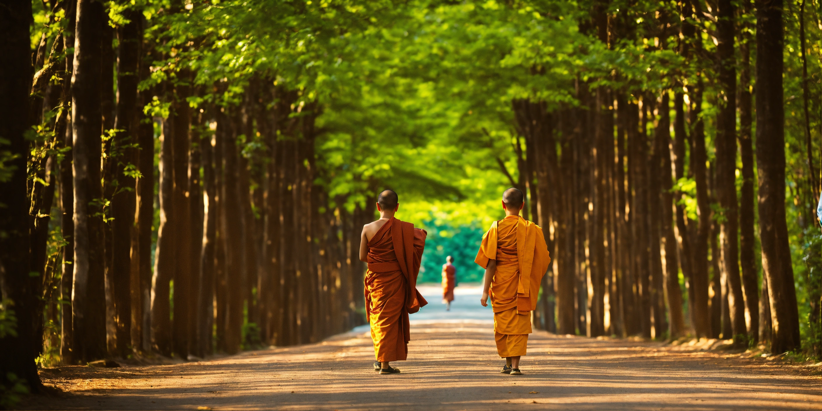 Lexica - Two young buddhist disciples walking along the road through ...