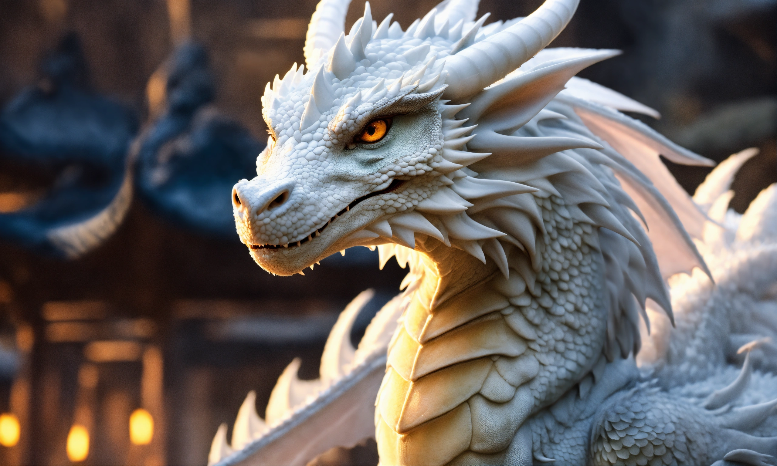 Lexica - Beautiful white female dragon looks with head turned to camera ...