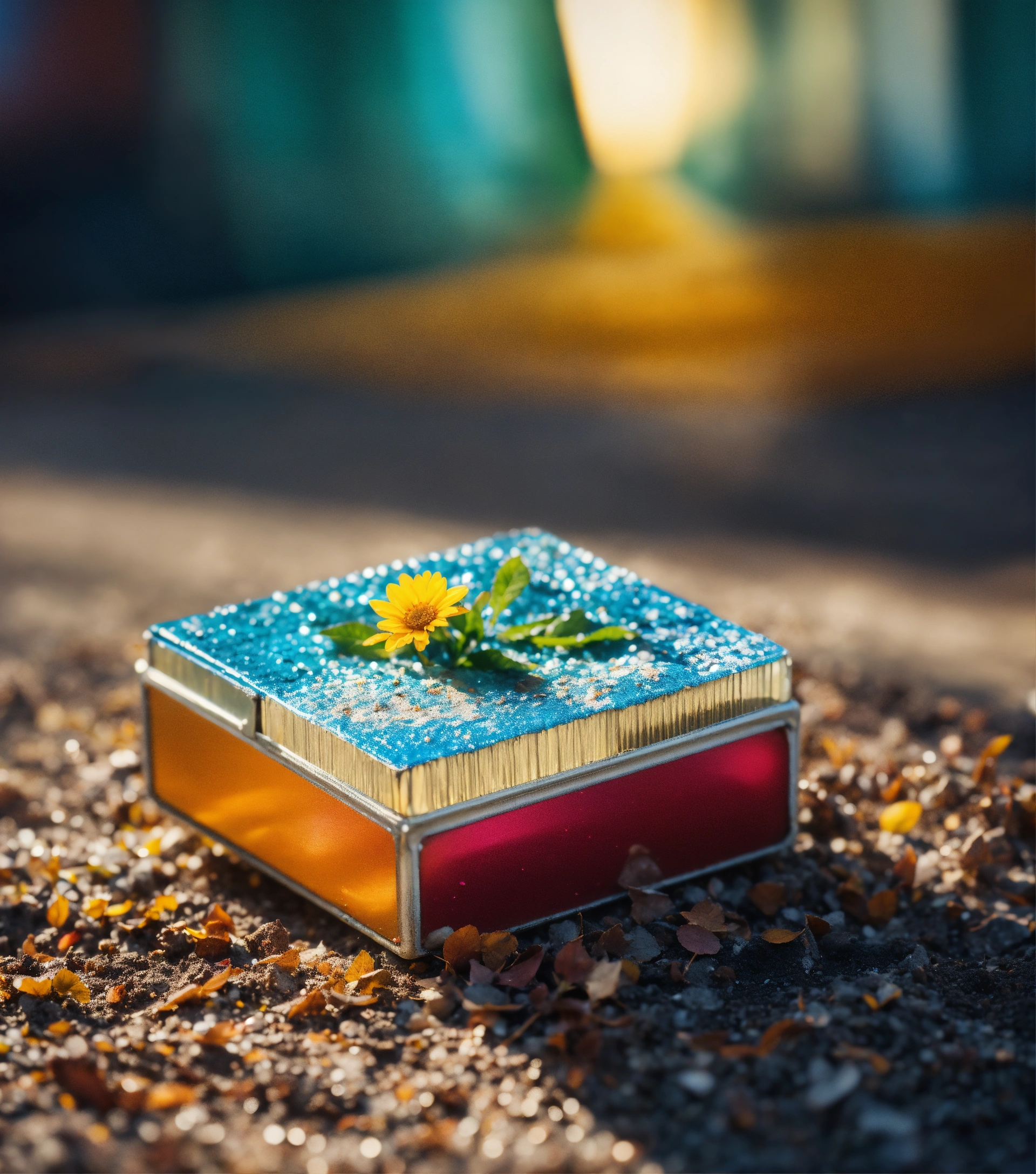 Lexica - Medium close-up, realistic, A matchbox full of dirt with a ...