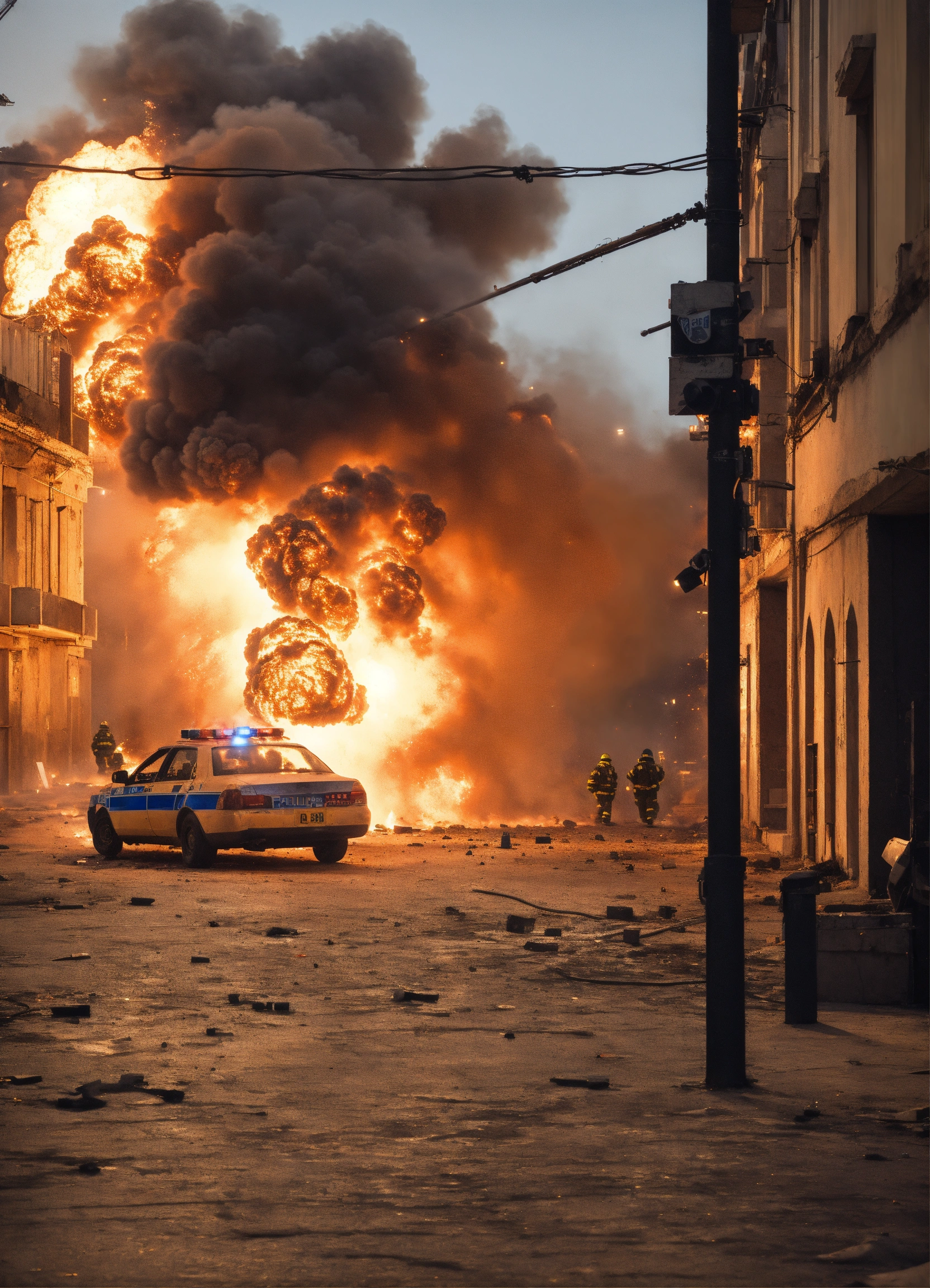 Lexica - Police explosion into the night street, photo realiste, with a ...