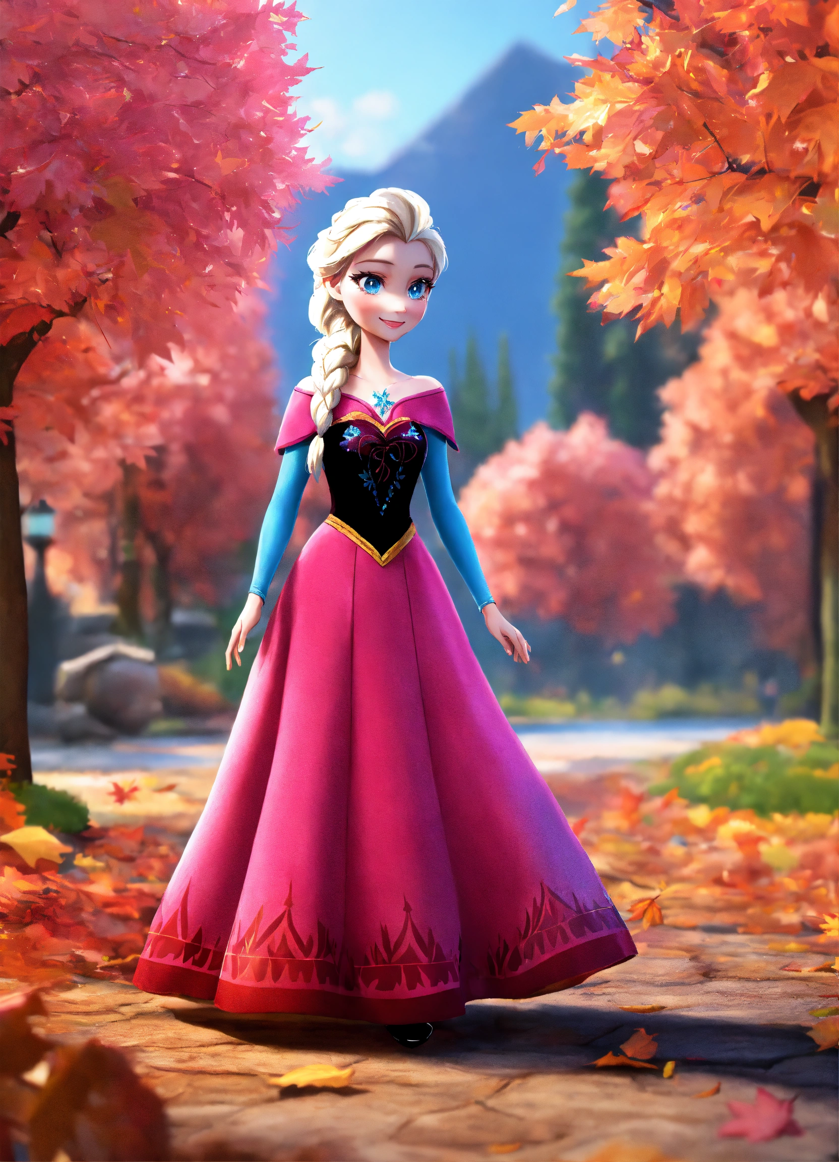 Lexica - Elsa from frozen in a pink dress meets fall leaf character ...
