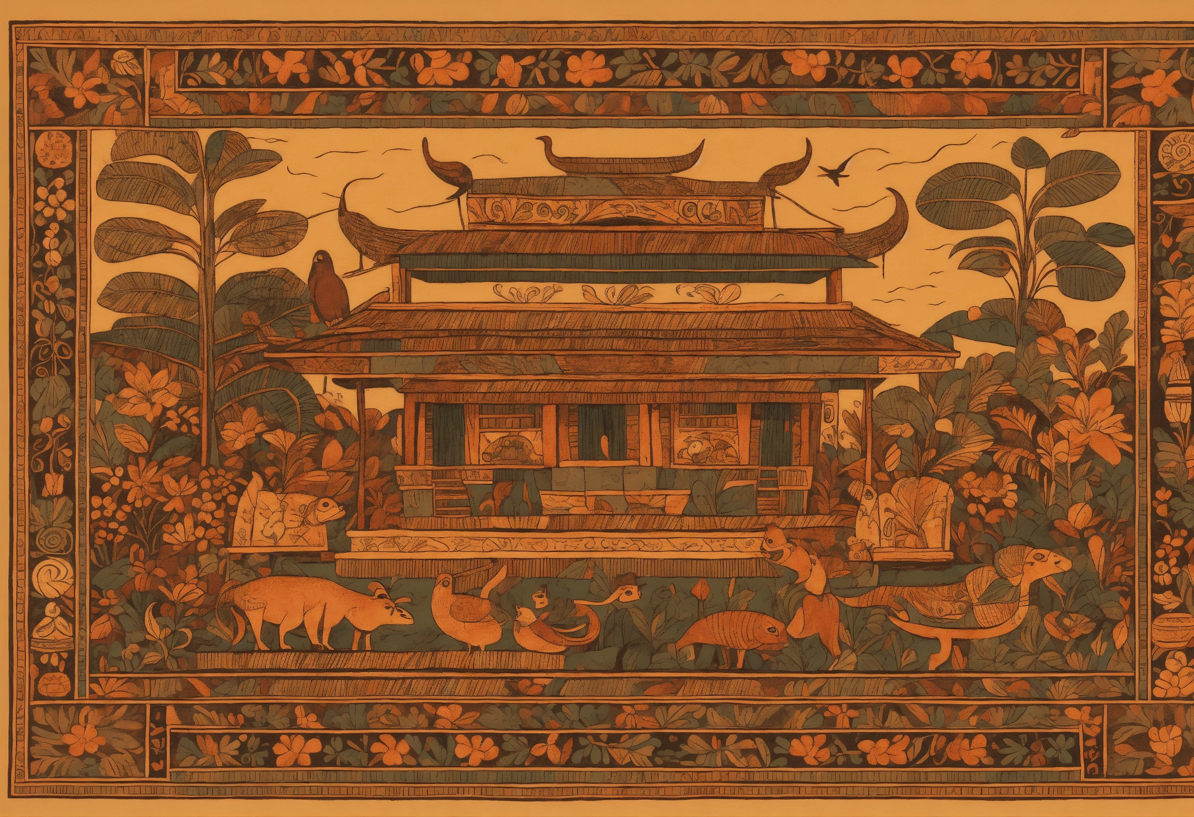 Lexica - Indonesian folk art, prehistoric, vintage modern muted color