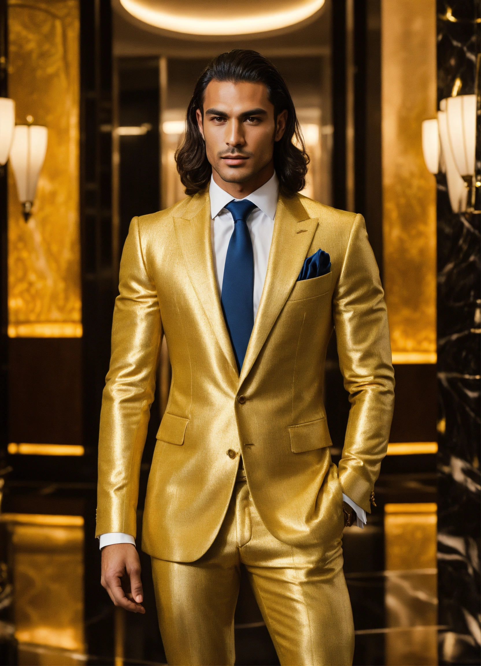 Lexica - Gorgeous male, human looking alien with gold skin, shoulder ...