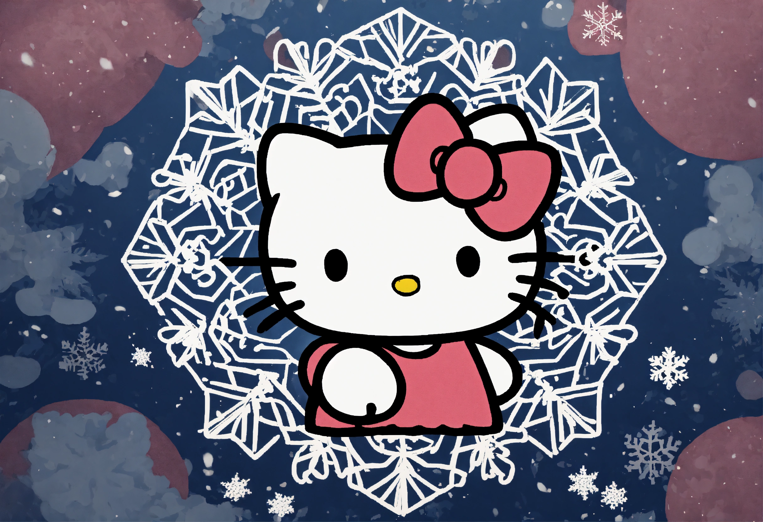 Lexica - Single line art of hello kitty inside a snowflake