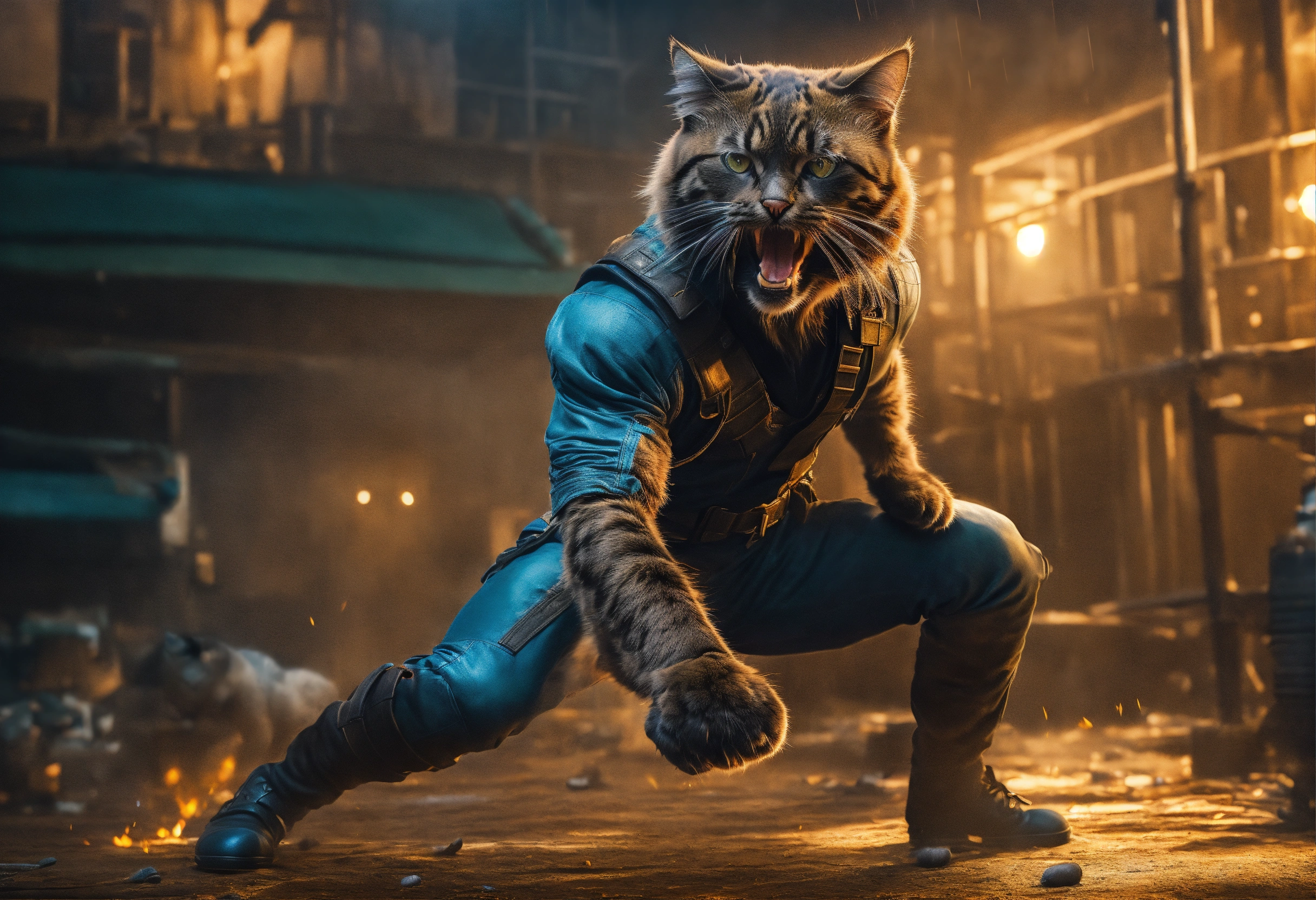 Lexica - Produce me an image of cat wolverine in fighting action, movie ...