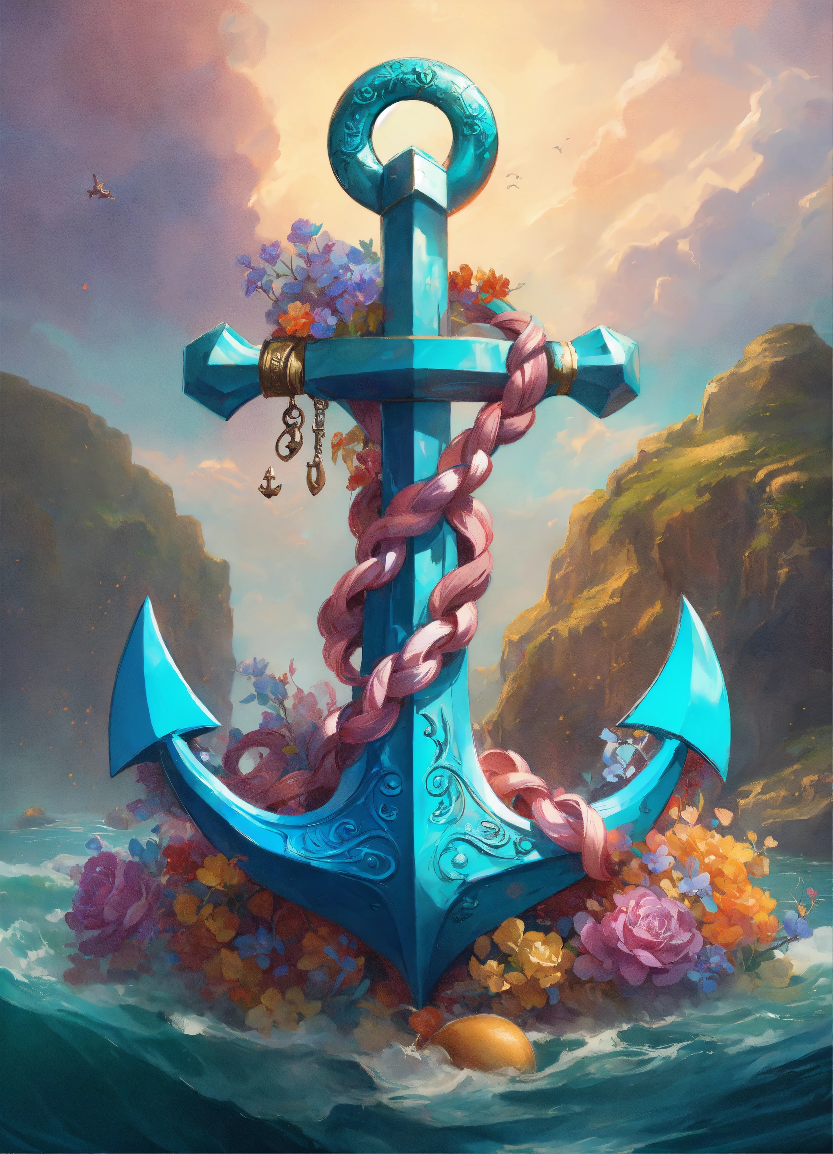 Lexica - Image of a huge colorful ornamented anchor on a medieval ocean ...