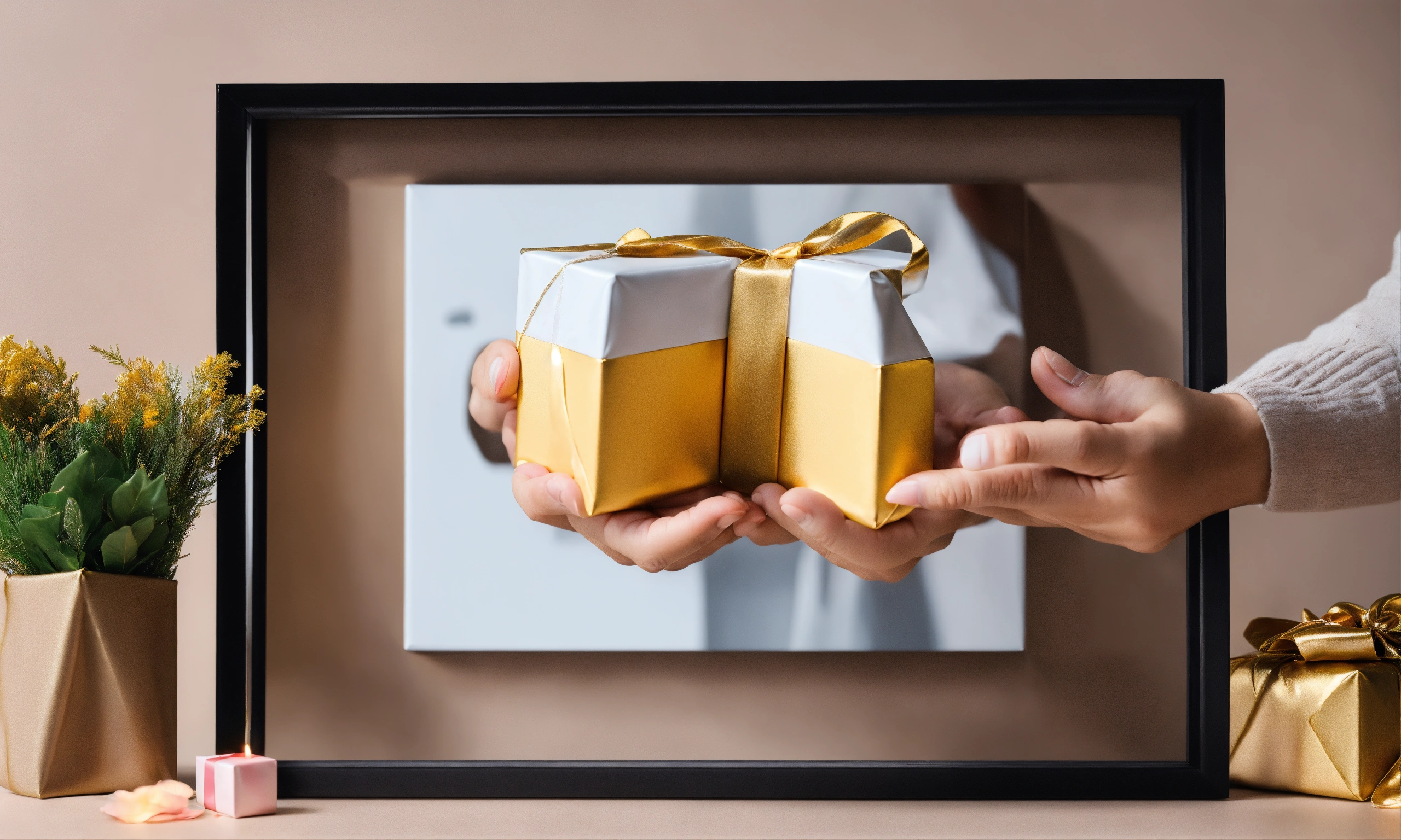 Lexica - Gifting a wrapped gift, office vibes, minimalist, beautiful ...