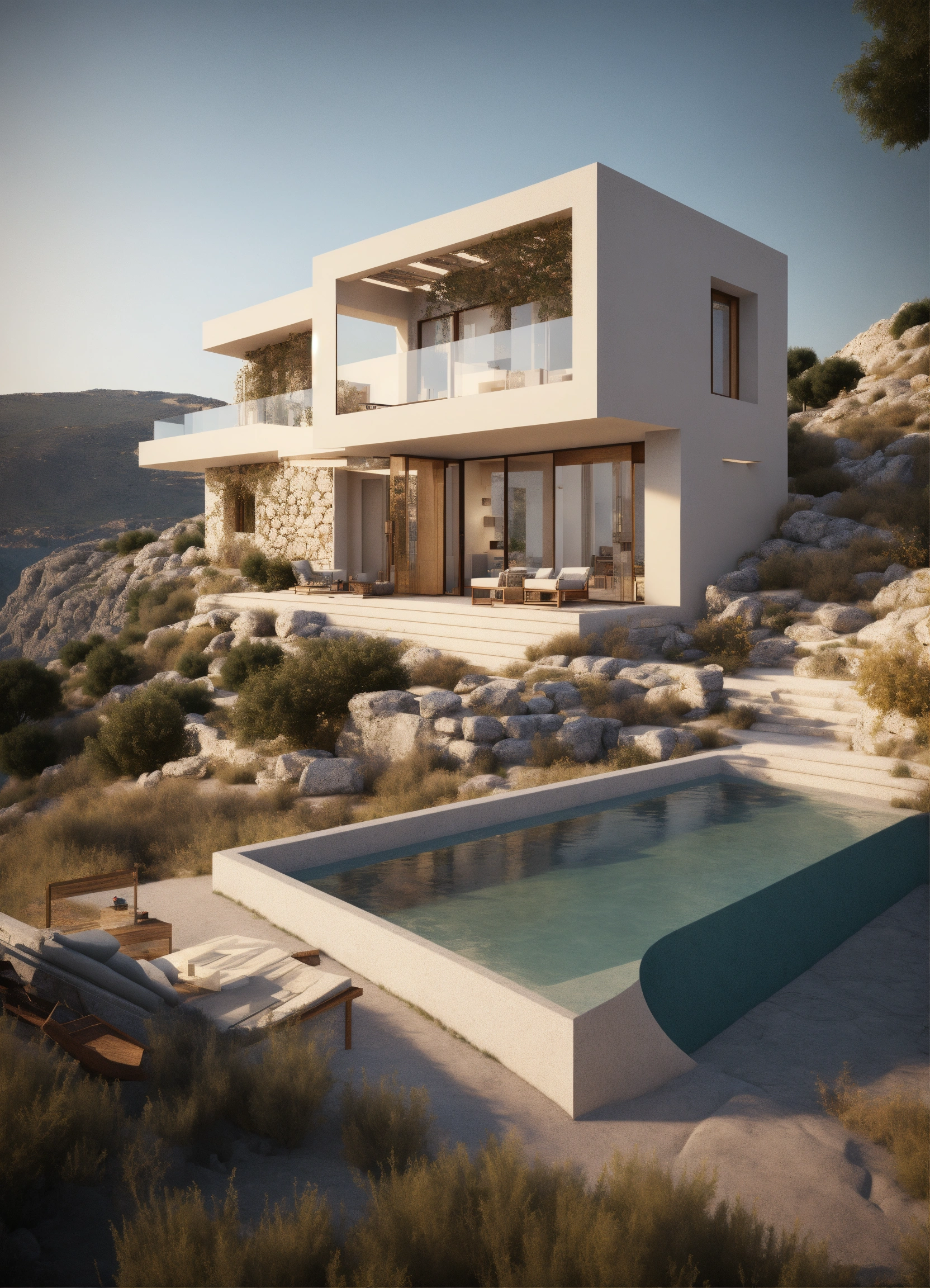 Lexica - Modern style traditional greek house on a slight hill, concept ...