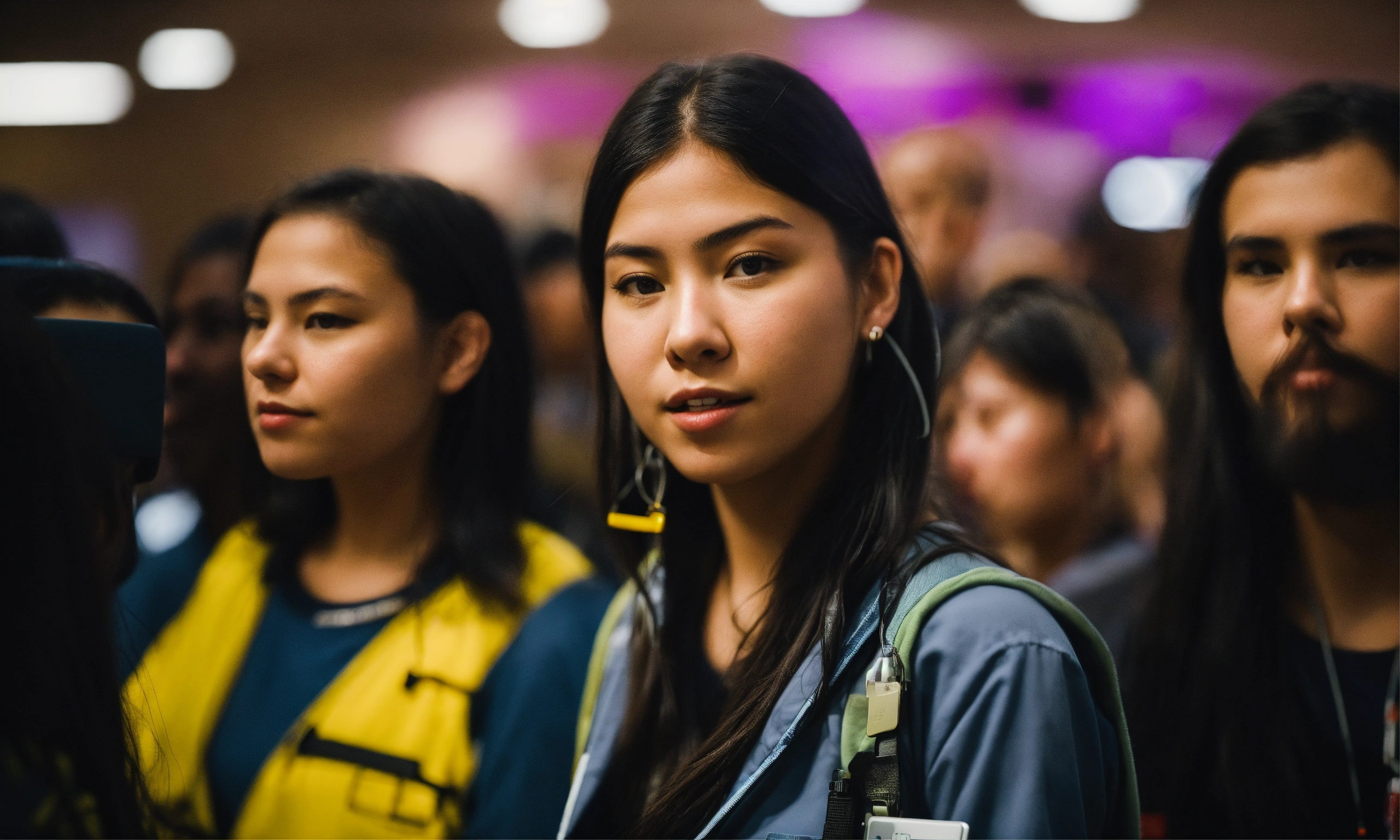 Lexica - Portrait of a young woman tech worker at a tech conference ...