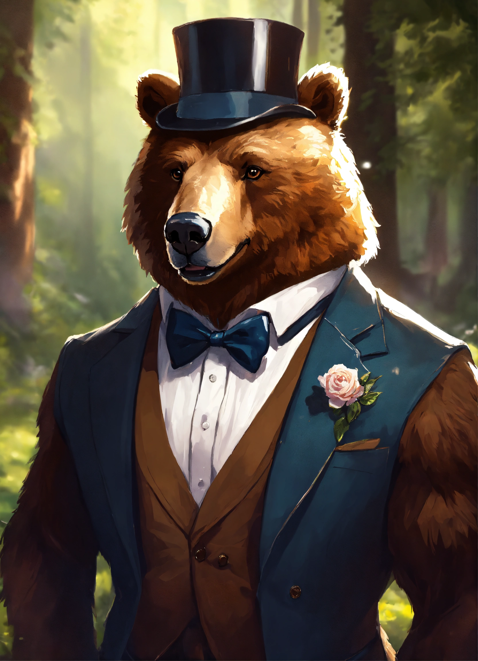 Lexica - A brown bear wearing a tuxedo with a single eye glass, classy, fantasy, dnd