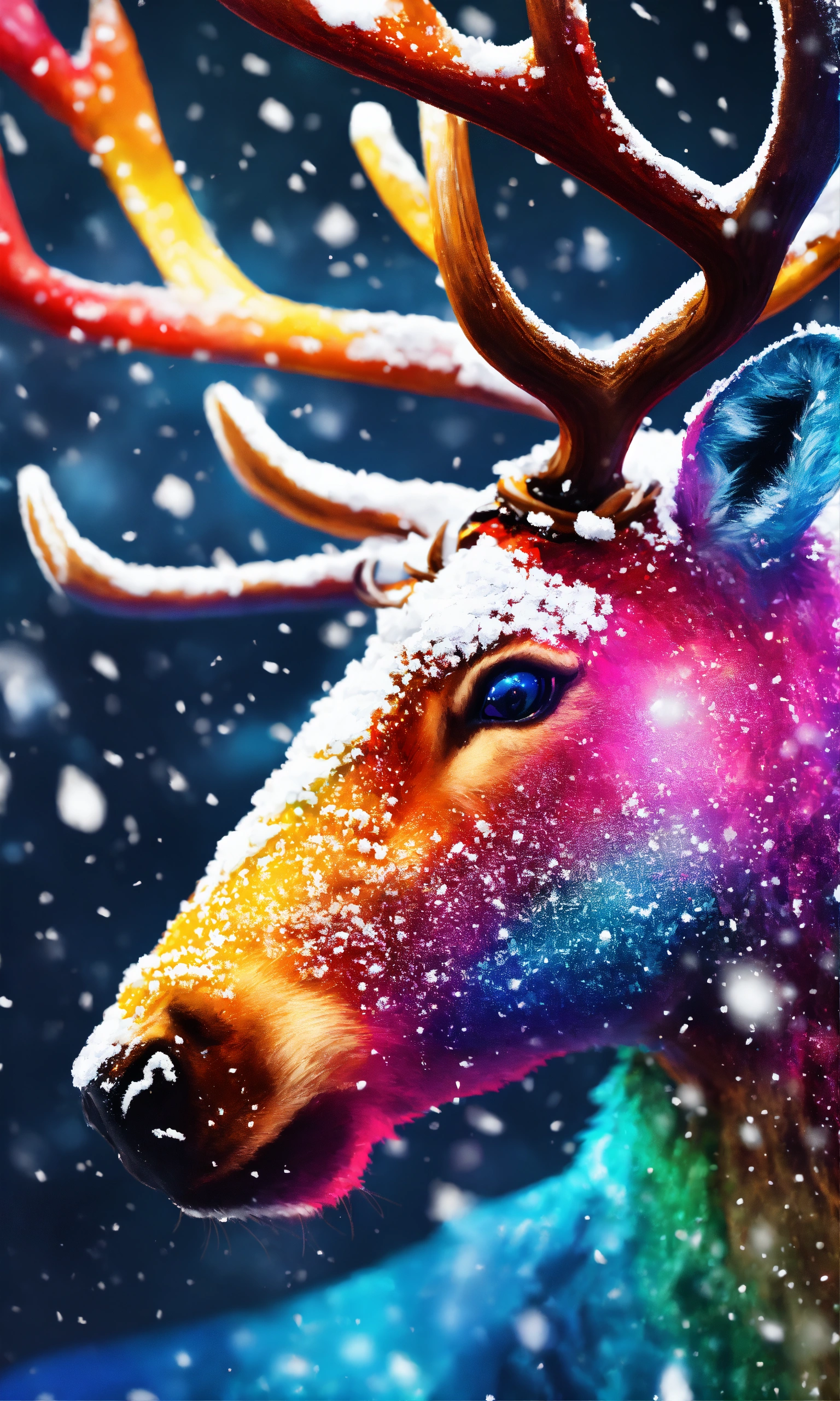 Lexica - Reindeer colorful cool 8k snowfall christmas