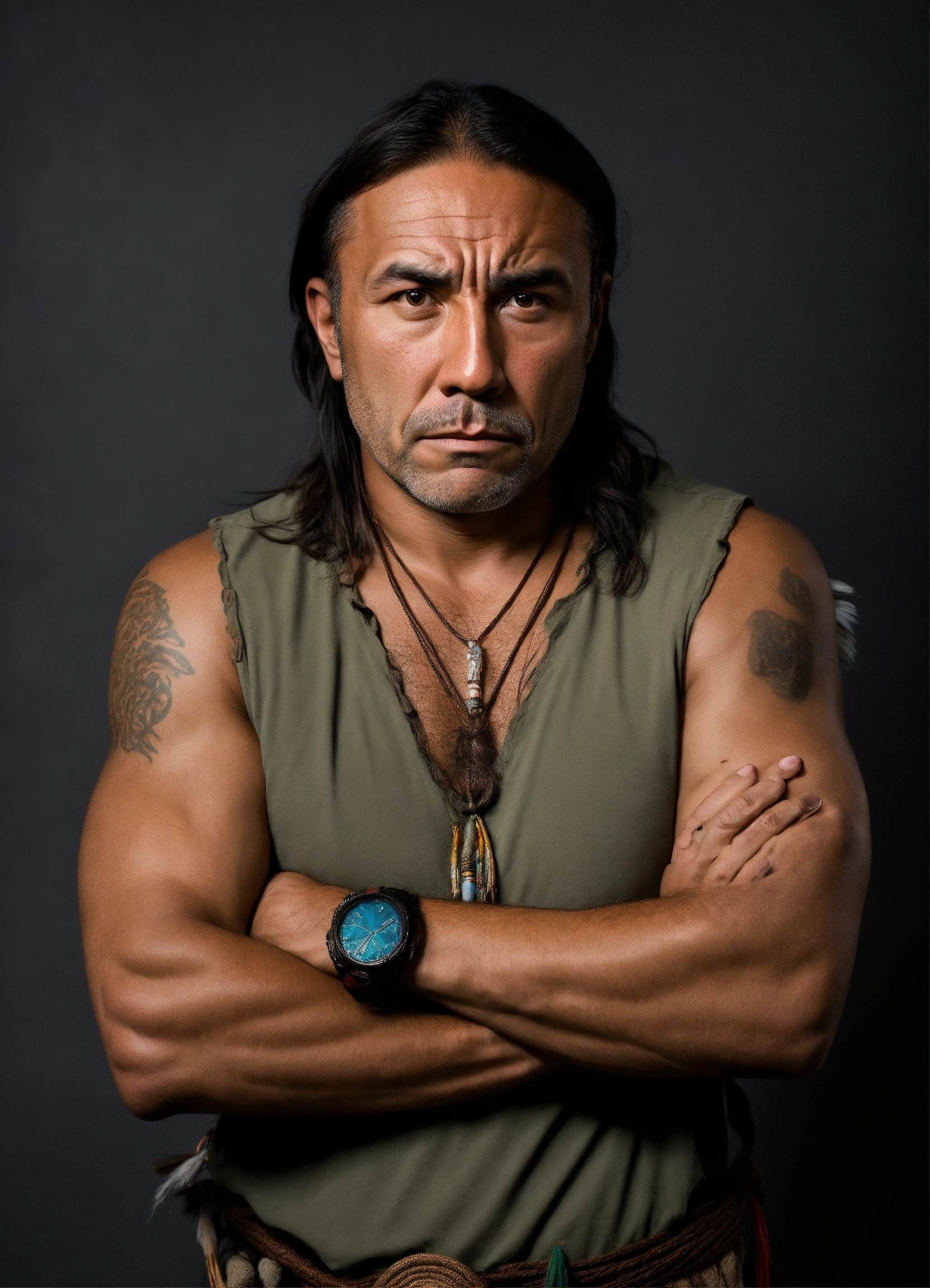 Lexica - Scared native american man, FRONT VIEW, casual clothes, arms ...