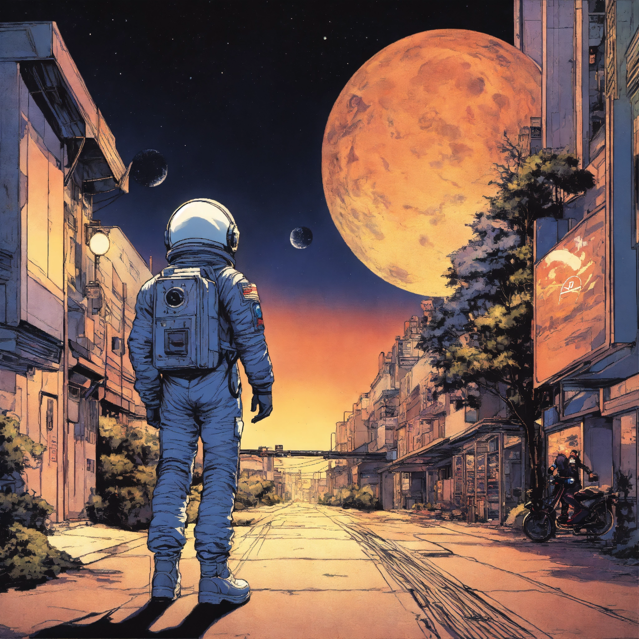 Lexica - Vintage 90's anime style. a lonely astronaut walking down the ...