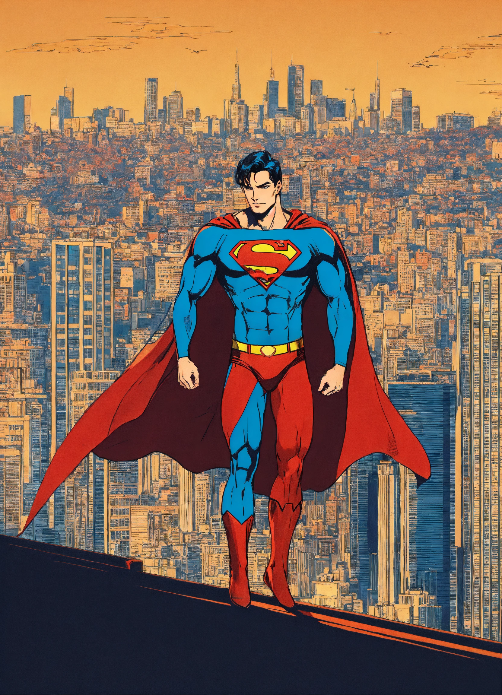 Lexica - An elegant Superman with city background