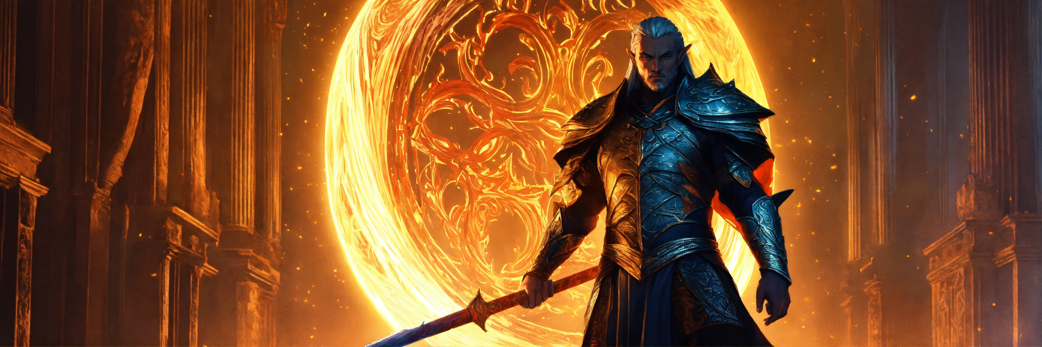 Lexica - Create a elder elf god in a heroic pose, standing in front of ...