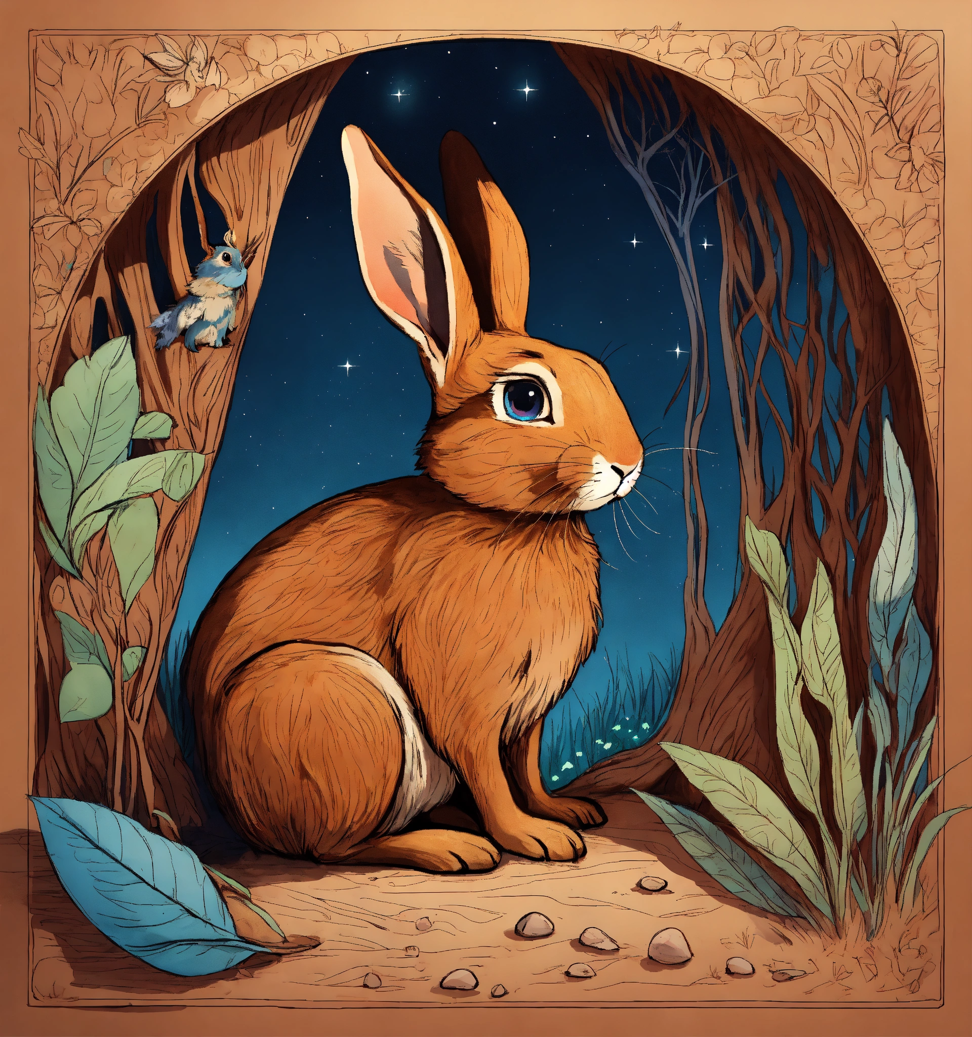 Lexica - A young brown rabbit with whith storyteller and blue eyes ...