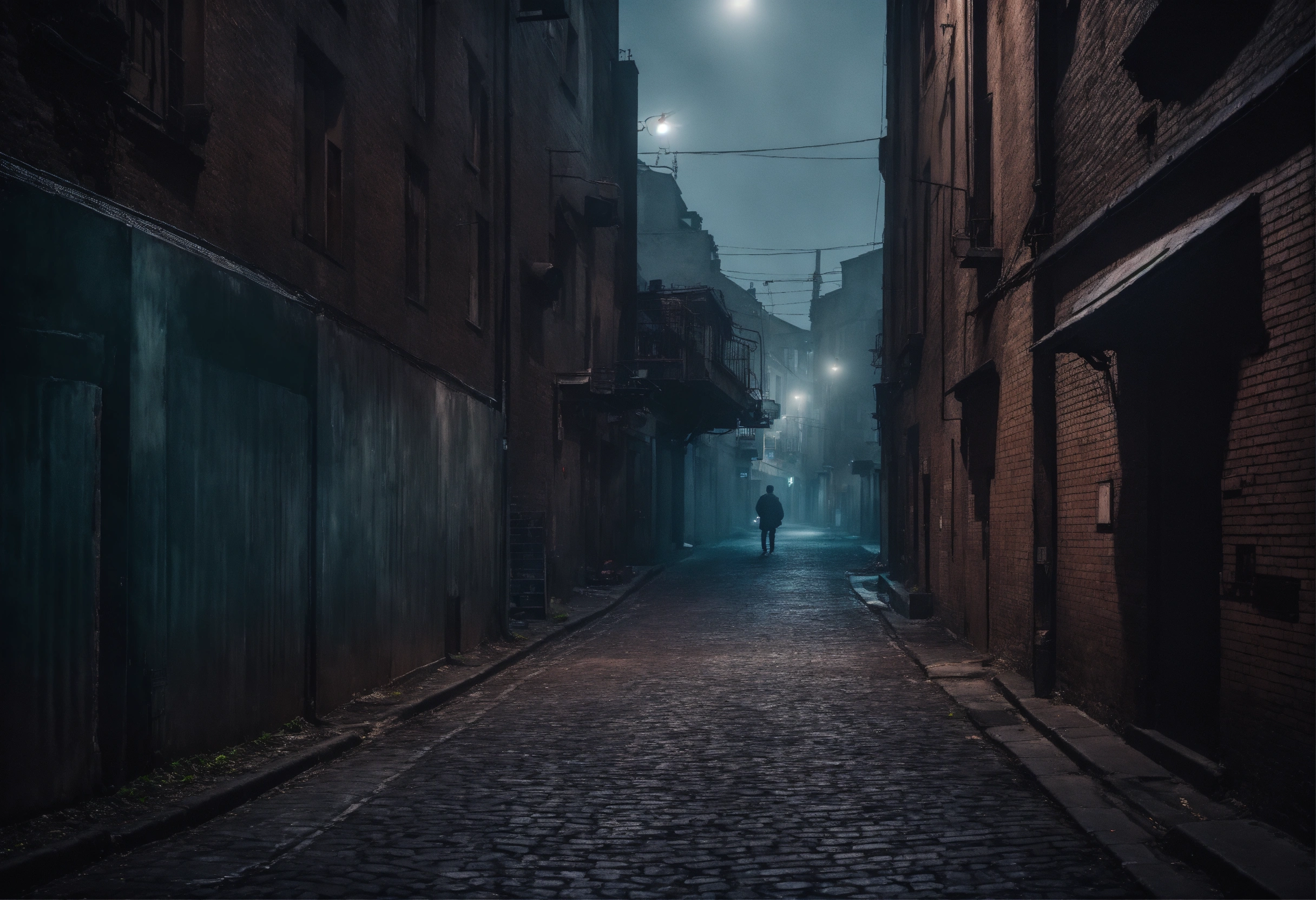 Lexica - A dark alley with buildings on the side, view from alley ...