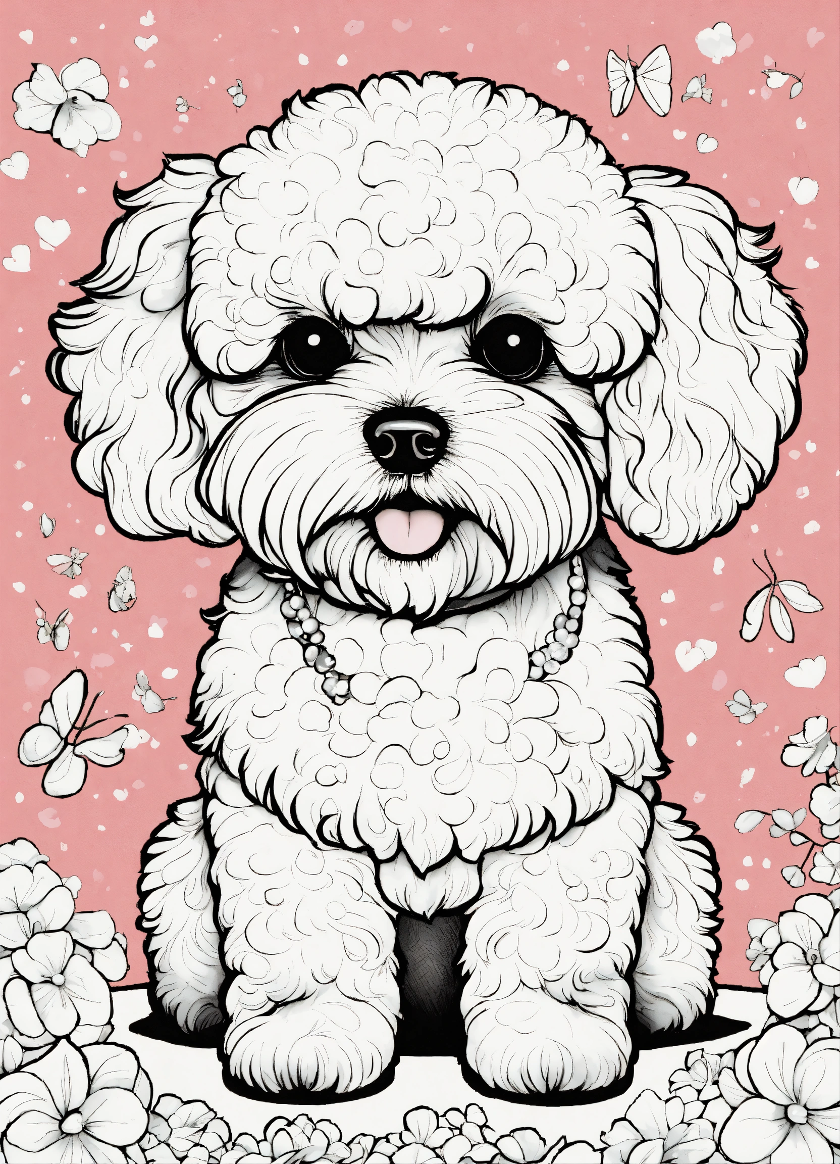 Lexica - Lovely background with chibi Bichon Friese, format as coloring ...