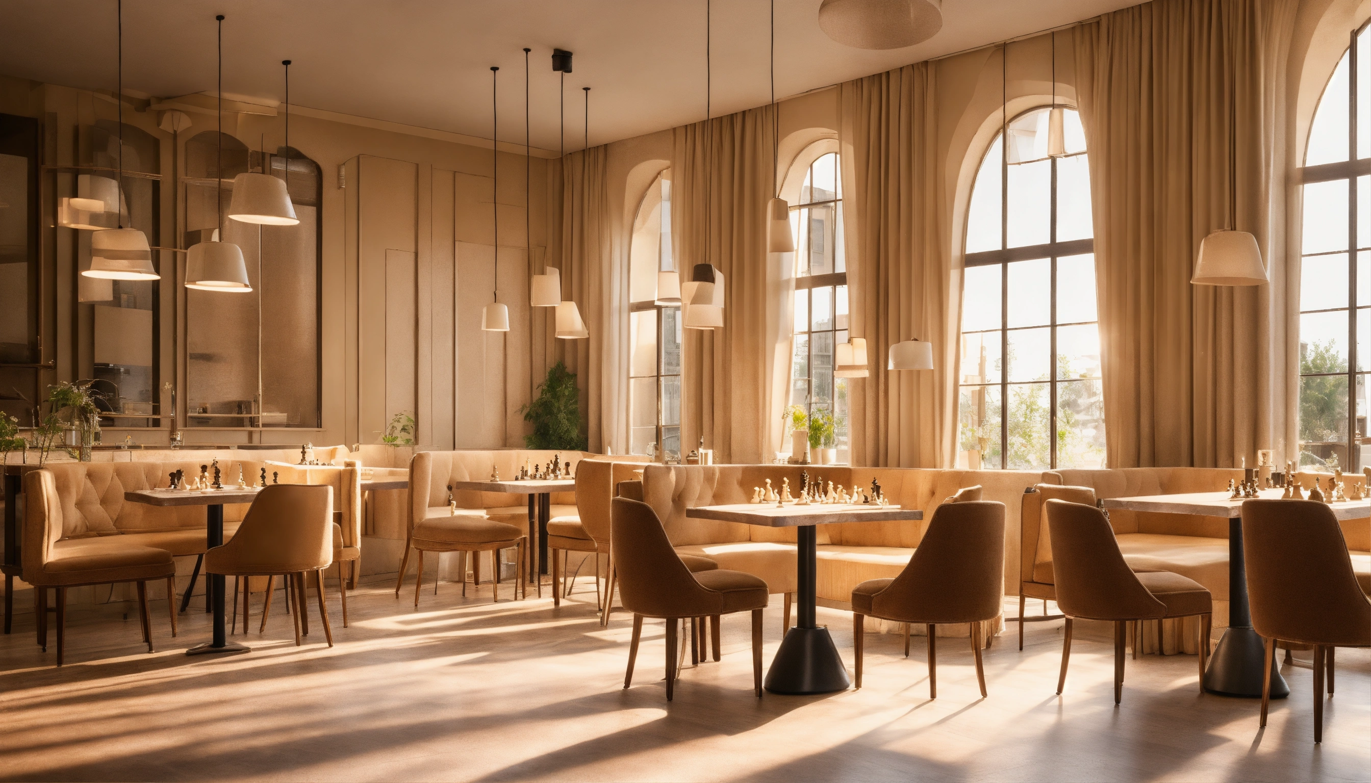 Lexica - A bright cozy cafe in beige tones with a minimalistic interior ...