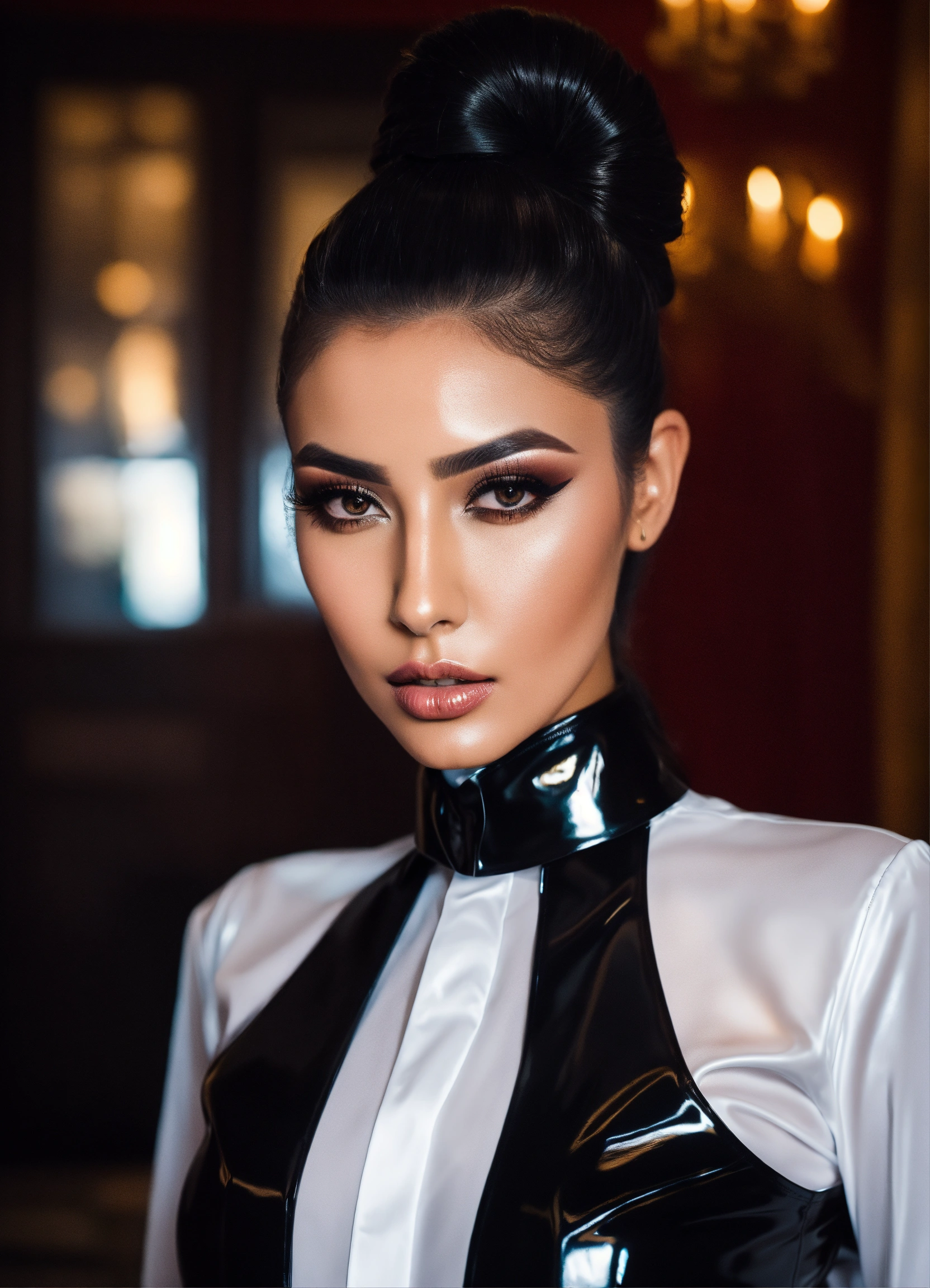 Lexica - Stunning arab iran seductress woman fashion model, black straight high ponytail, black ...