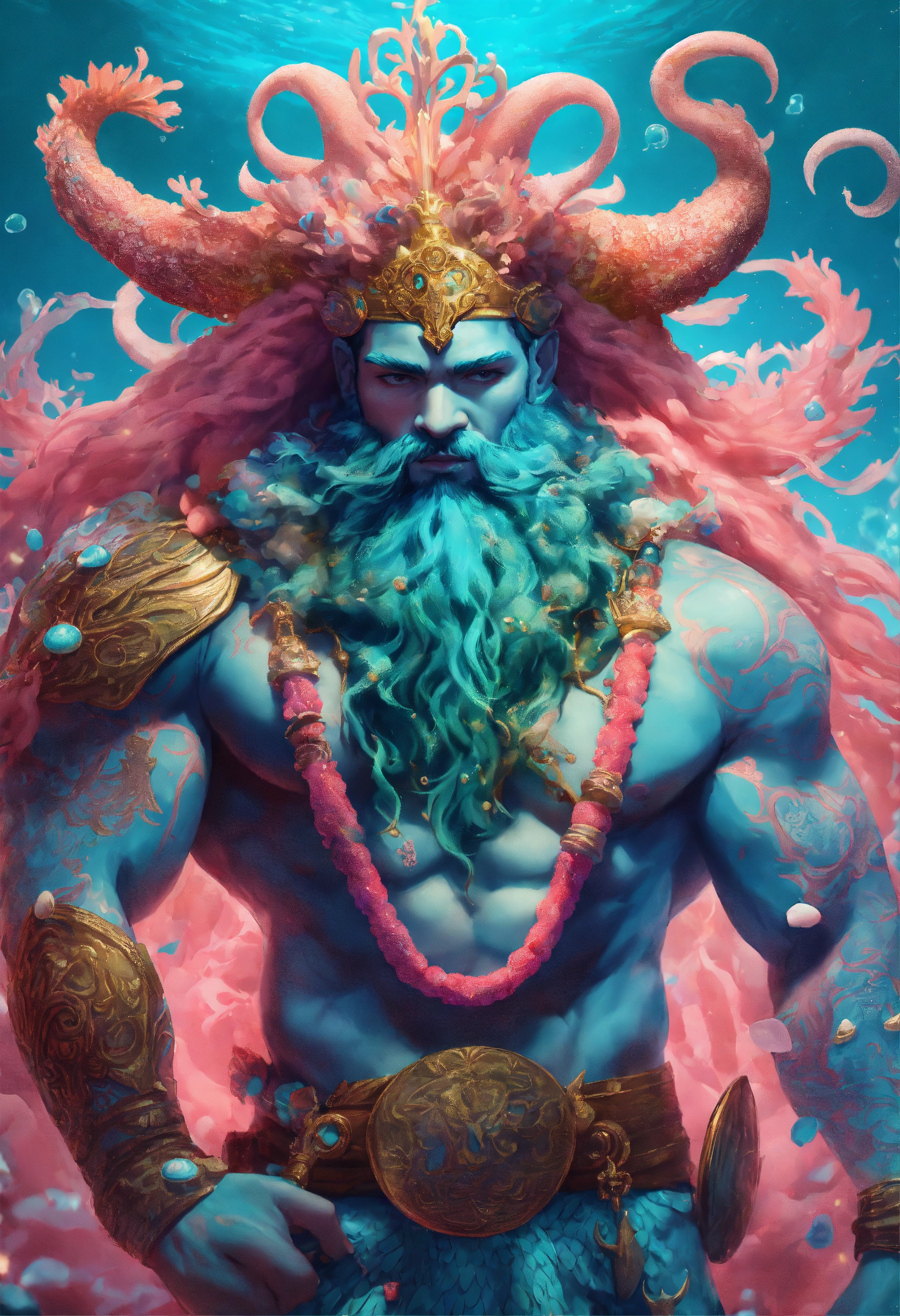 Lexica - A buff muscular Merman with scales across his Blue skin with ...