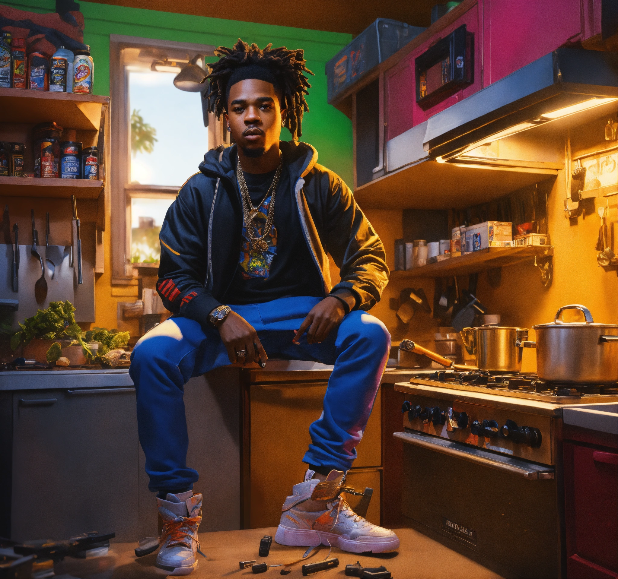 Lexica - Pop art, hyperrealist full body portrait of black rapper "lil ...