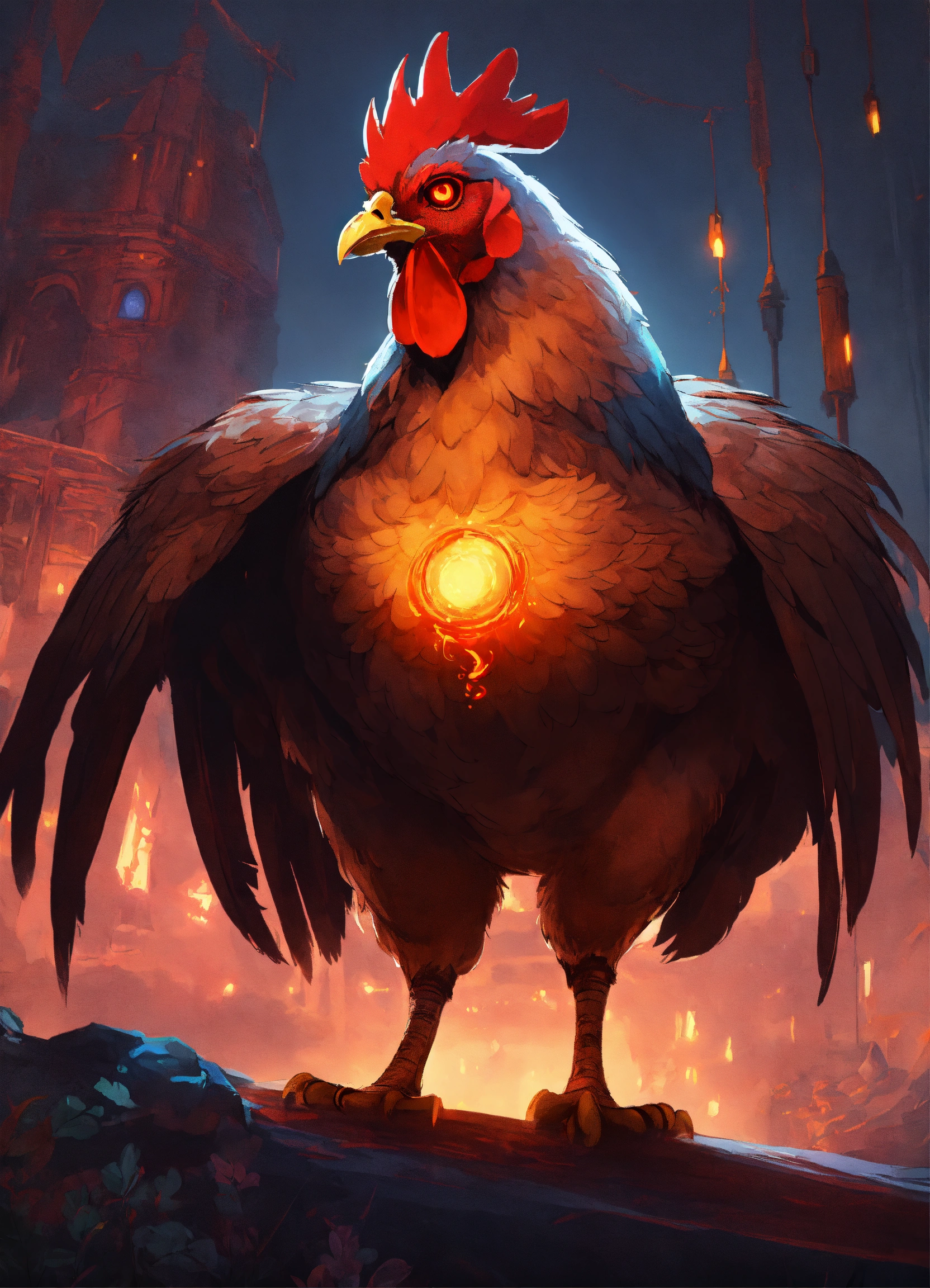 Lexica - A giant chicken the size of a person with red glowing eyes in ...