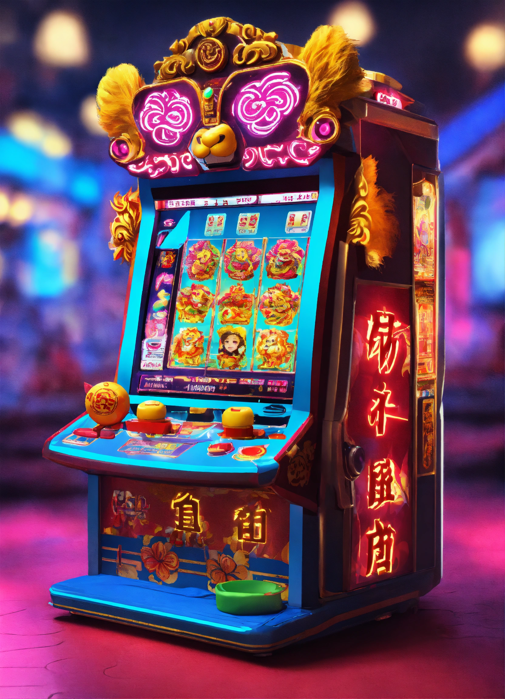 Lexica - 3D lion dance slot machine cyberpunk cute