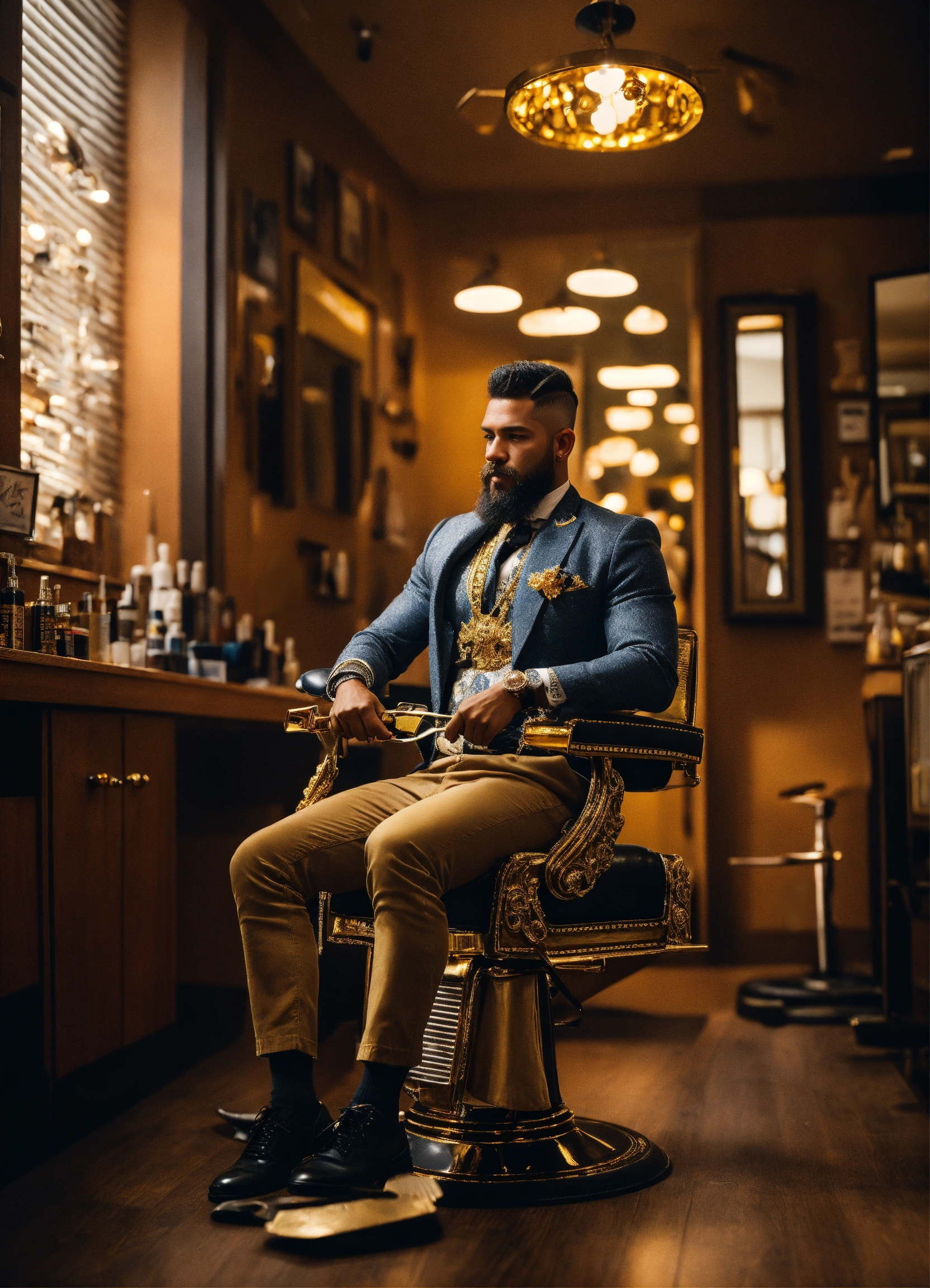 Lexica - A cool barberman with golden scissor and golden crown over his ...