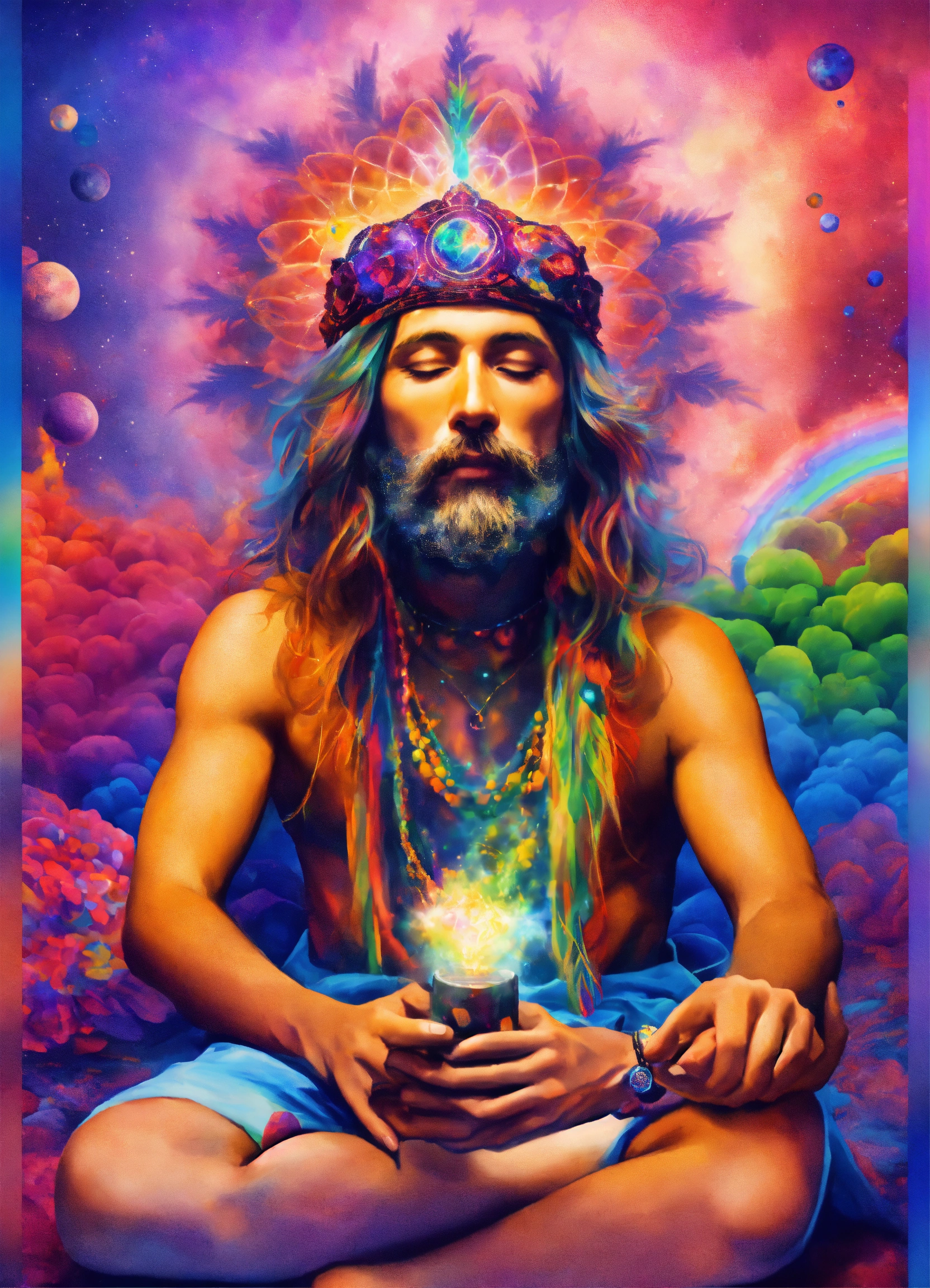 Lexica - Abstract hippy smoking dmt, with universe coming out of his ...
