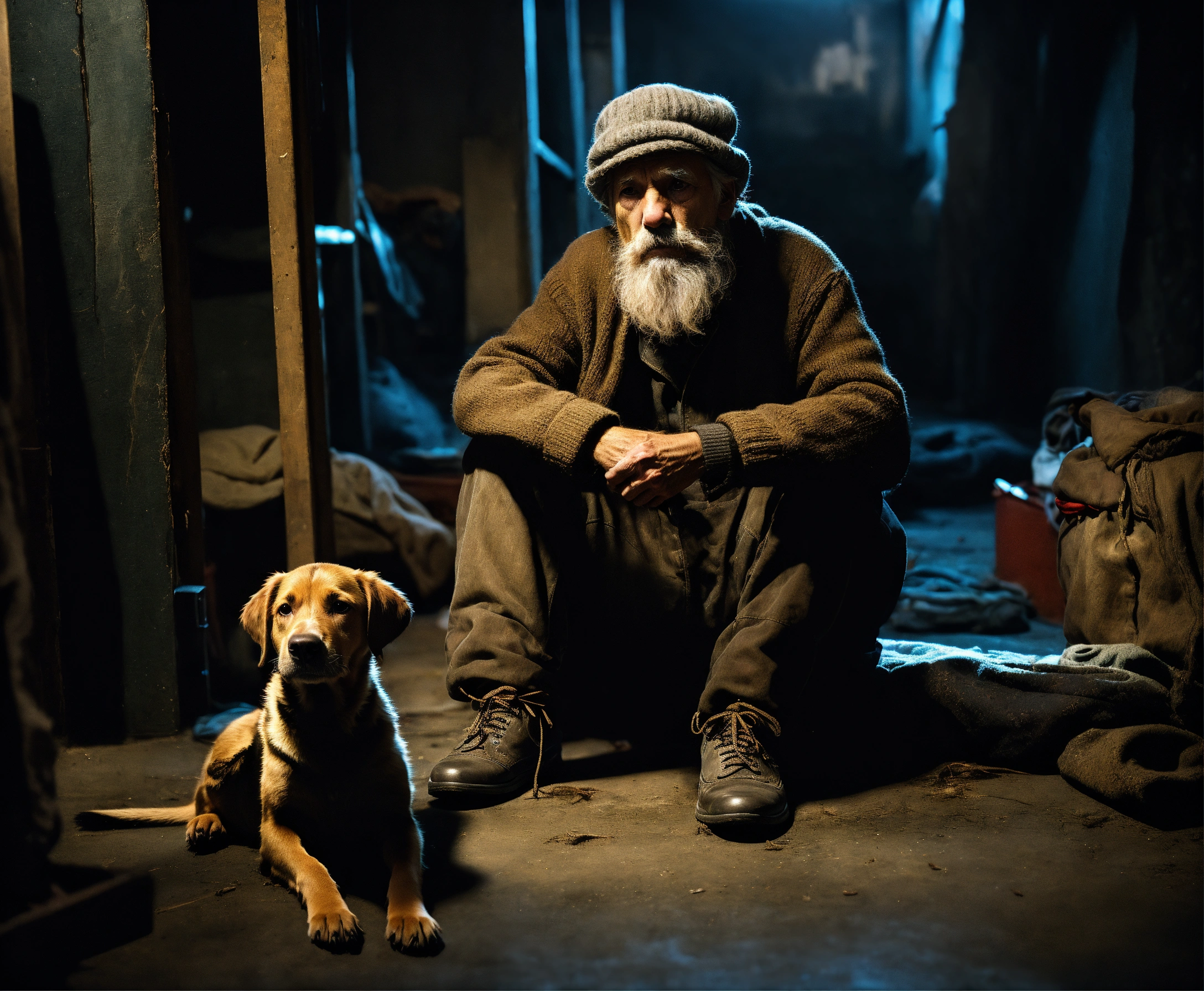 Lexica - An utrarealistic dark picture of an old homless with a dirty ...