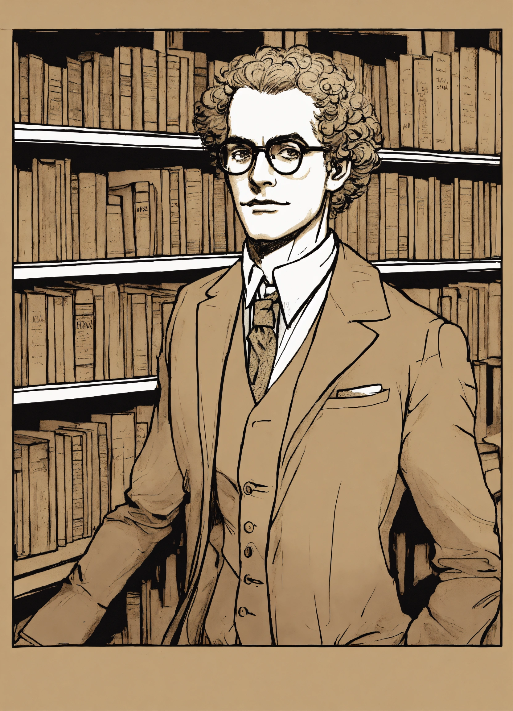 Lexica - Gatsby era 1920s nervous male library professor curly hair big ...