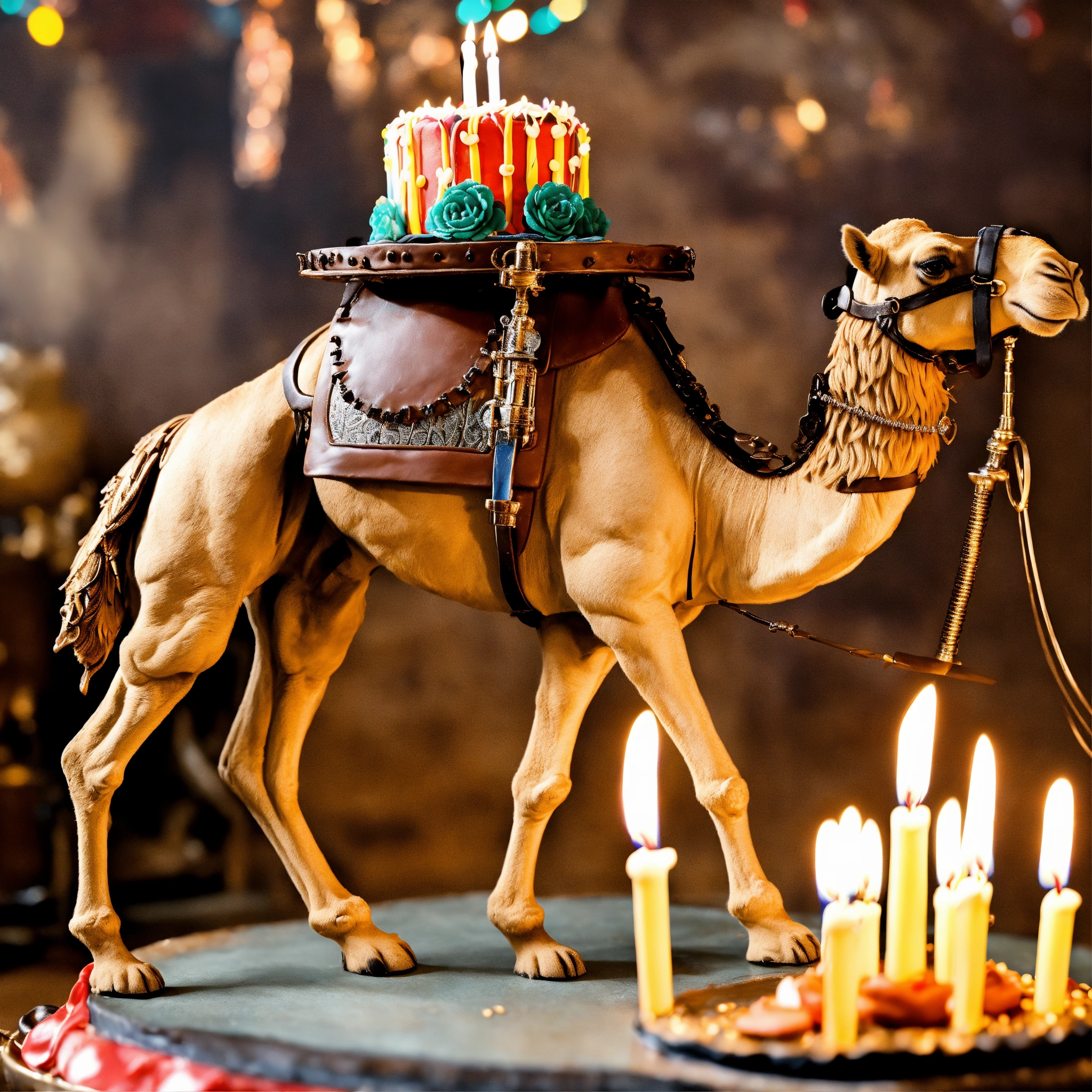 Lexica - Camel wearing a birthday hat blowing out candles on a birthday ...