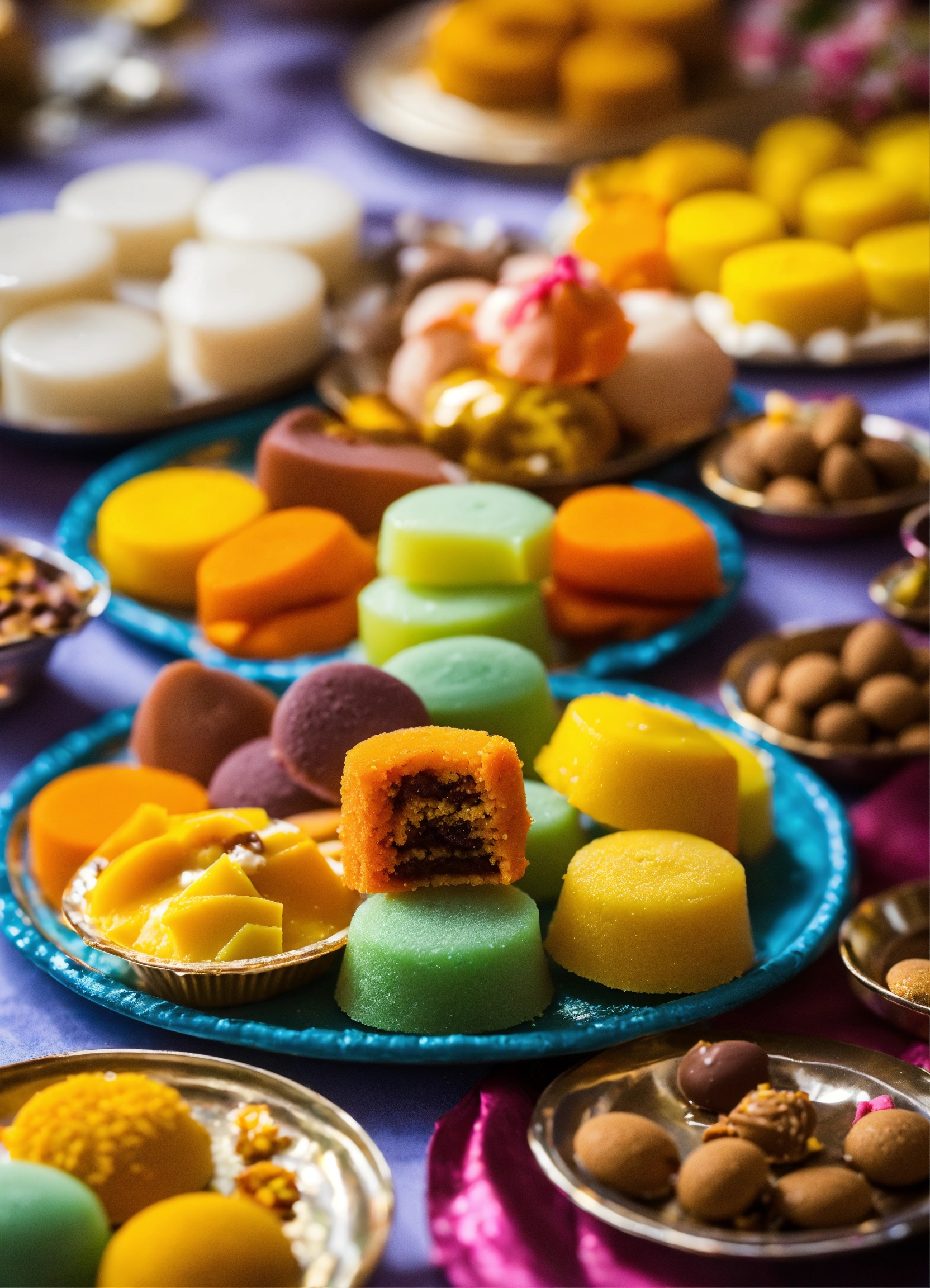 Lexica - A close-up photo of a variety of Gokul's sweets, arranged on a ...
